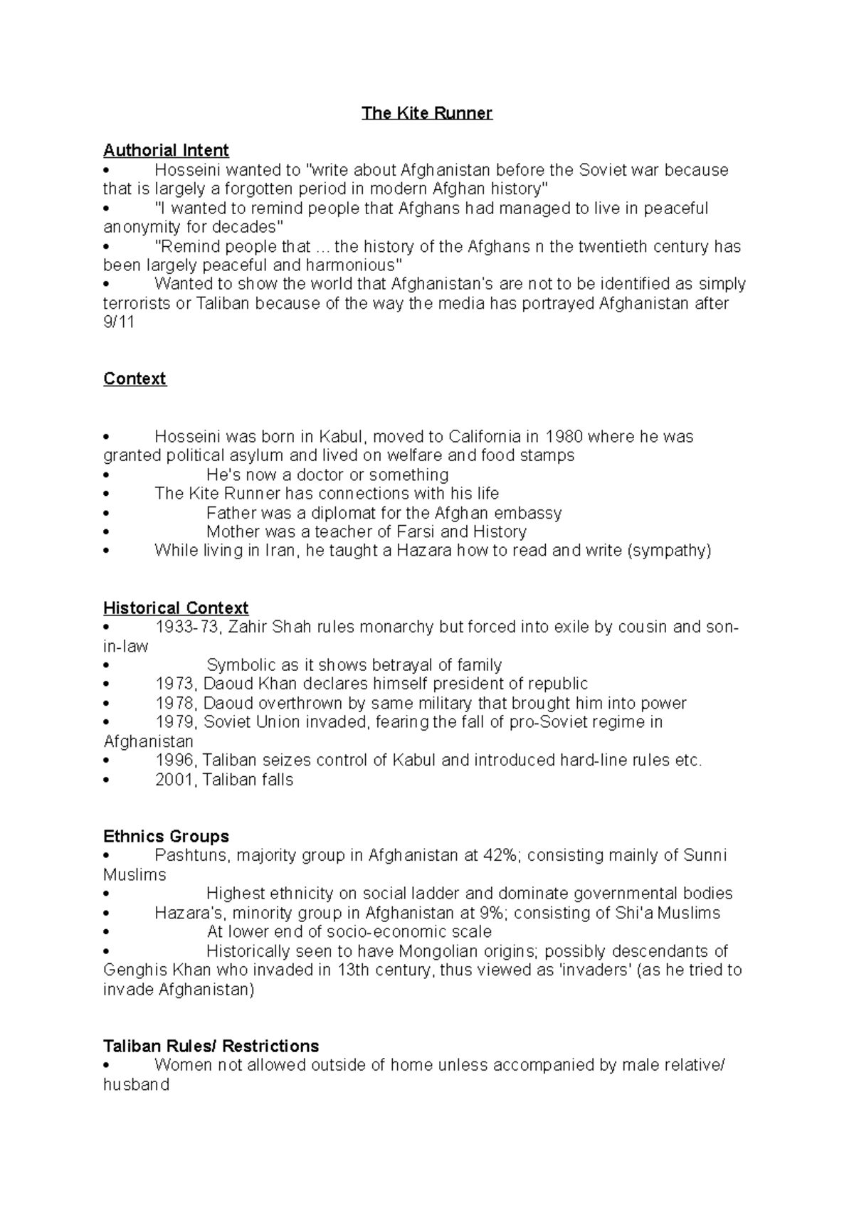 The Kite Runner Introduction and ideas - The Kite Runner Authorial ...