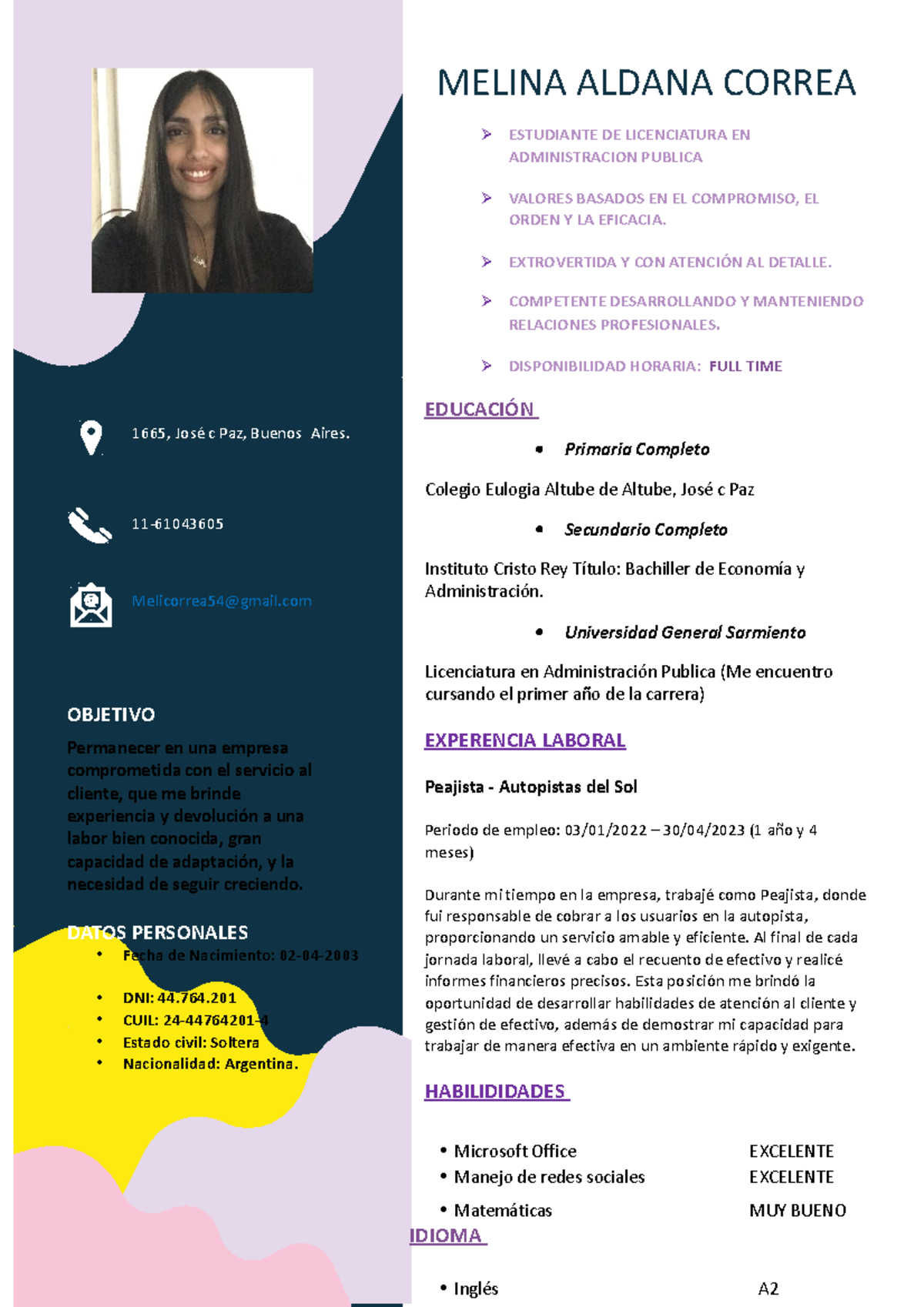 Analizar CV de candidato - MELINA ALDANA CORREA ESTUDIANTE DE ...