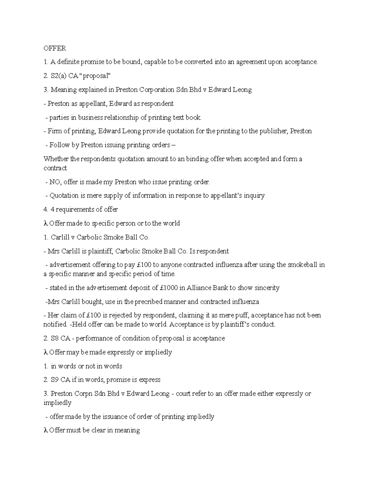 Contract - offer - OFFER A definite promise to be bound, capable to be ...