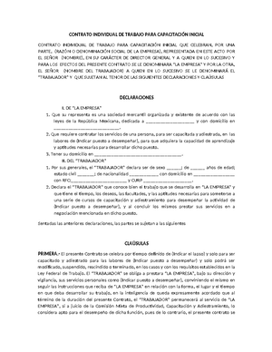 Contrato individual de trabajo por obra determinada - CONTRATO INDIVIDUAL DE TRABAJO POR OBRA ...