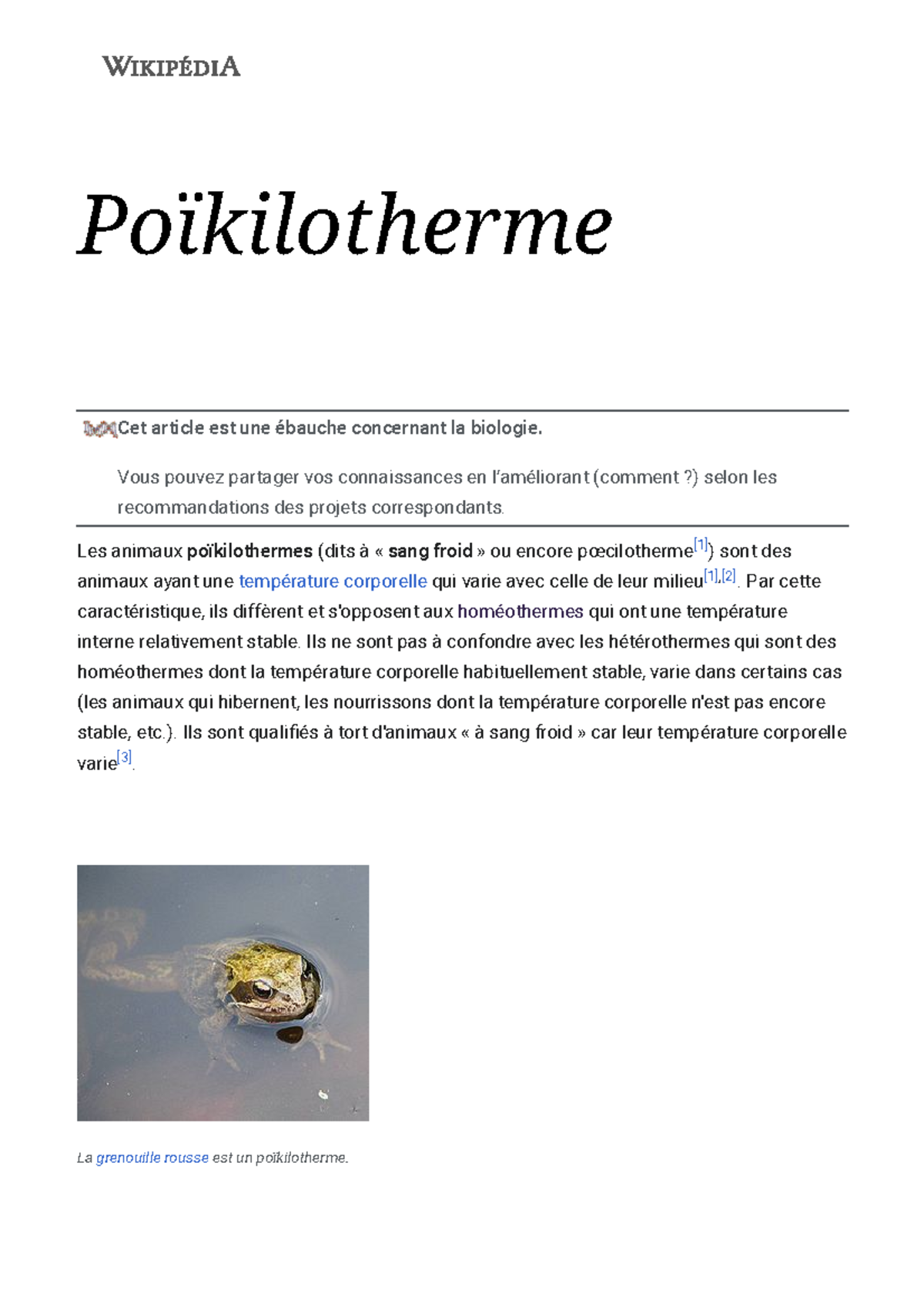 Poïkilotherme — Wikipédia - Poïkilotherme Cet article est une ébauche ...
