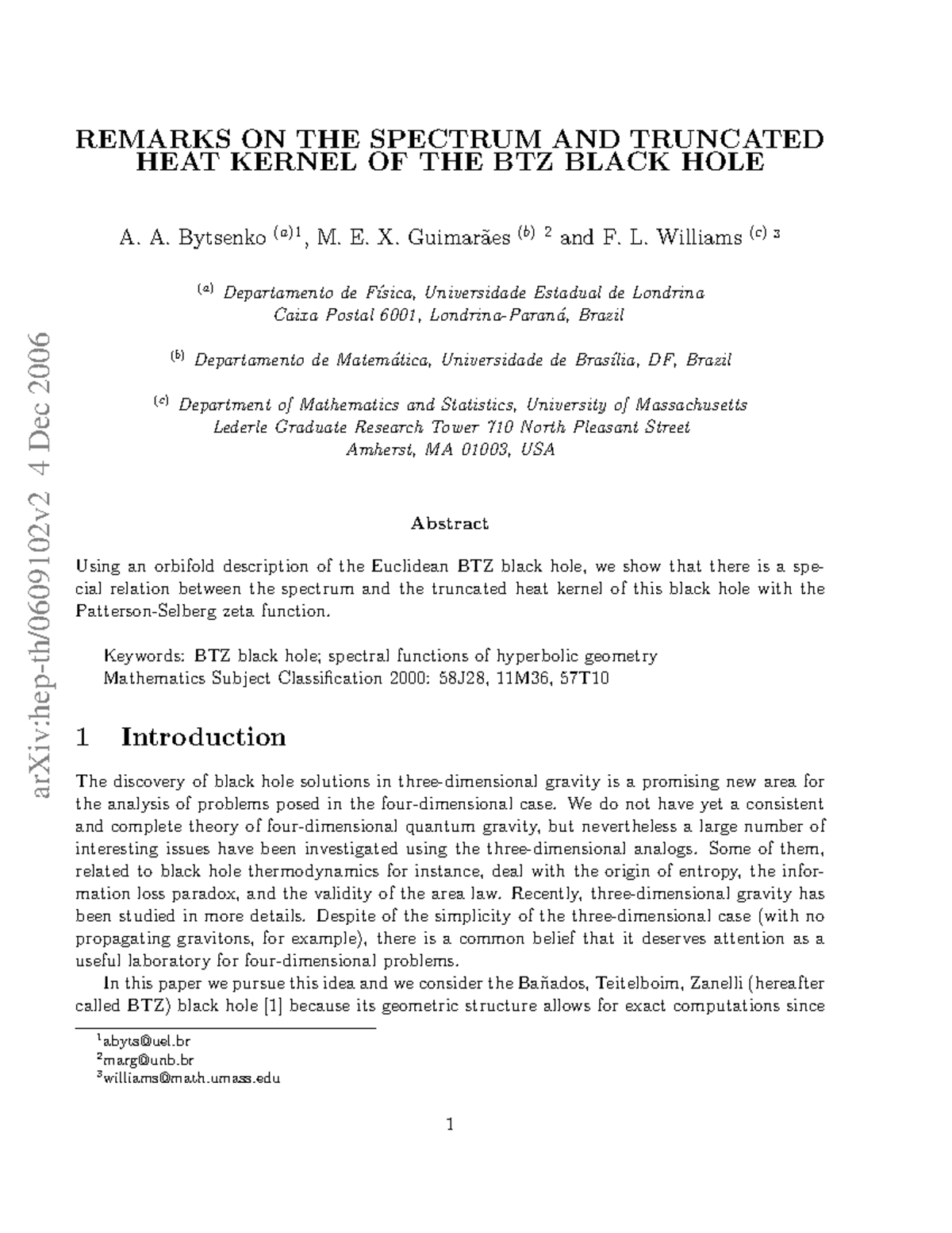 0609102 - Cours - arXiv:hep-th/0609102v2 4 Dec 2006 REMARKS ON THE ...