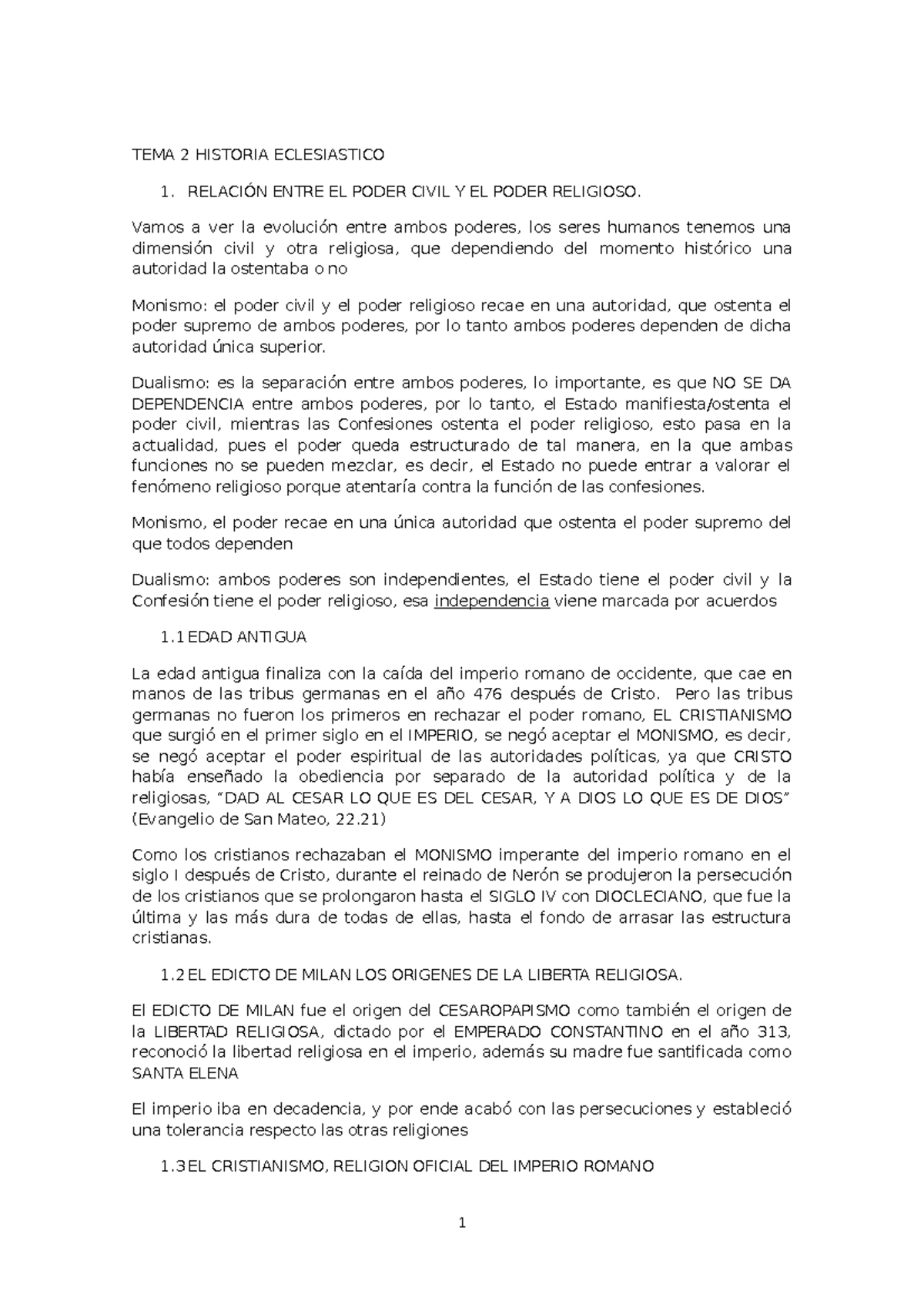 TEMA 2 Historia Eclesiastico - TEMA 2 HISTORIA ECLESIASTICO 1. RELACIÓN ...