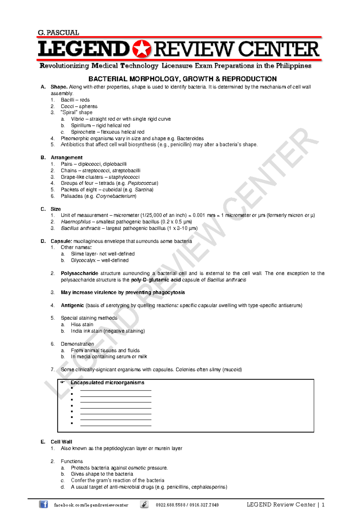 Bacterial Morphology, Growth Reproduction - FREE Notes - BACTERIAL ...