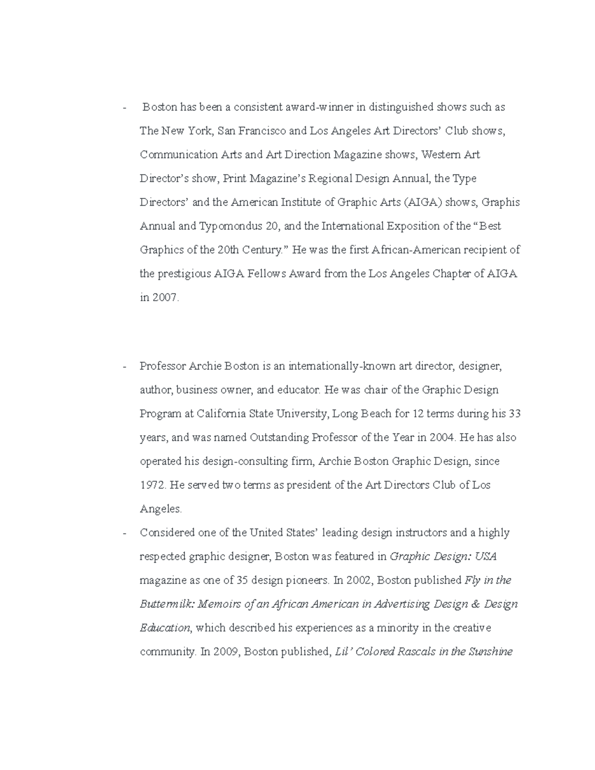 Archie Boston - Boston has been a consistent award-winner in ...