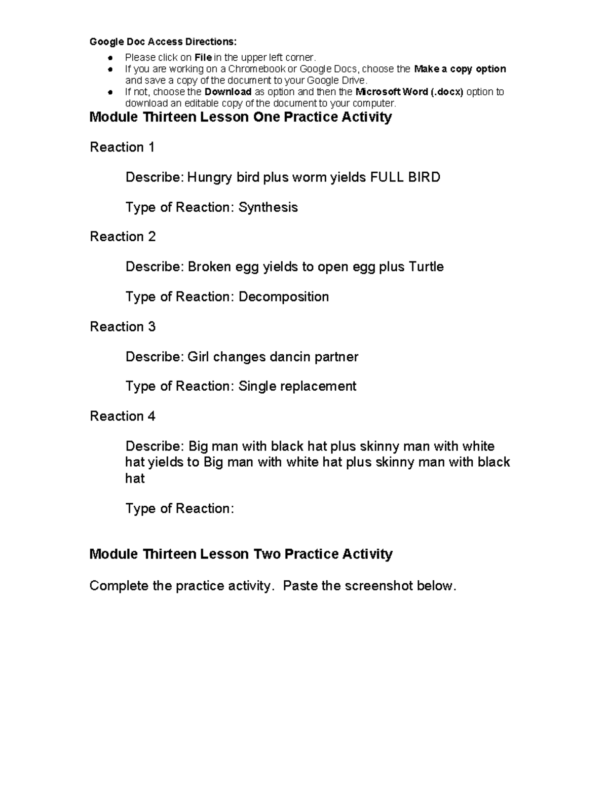 Copy of Module Thirteen Science Journal - Google Doc Access Directions: Please click on File in ...