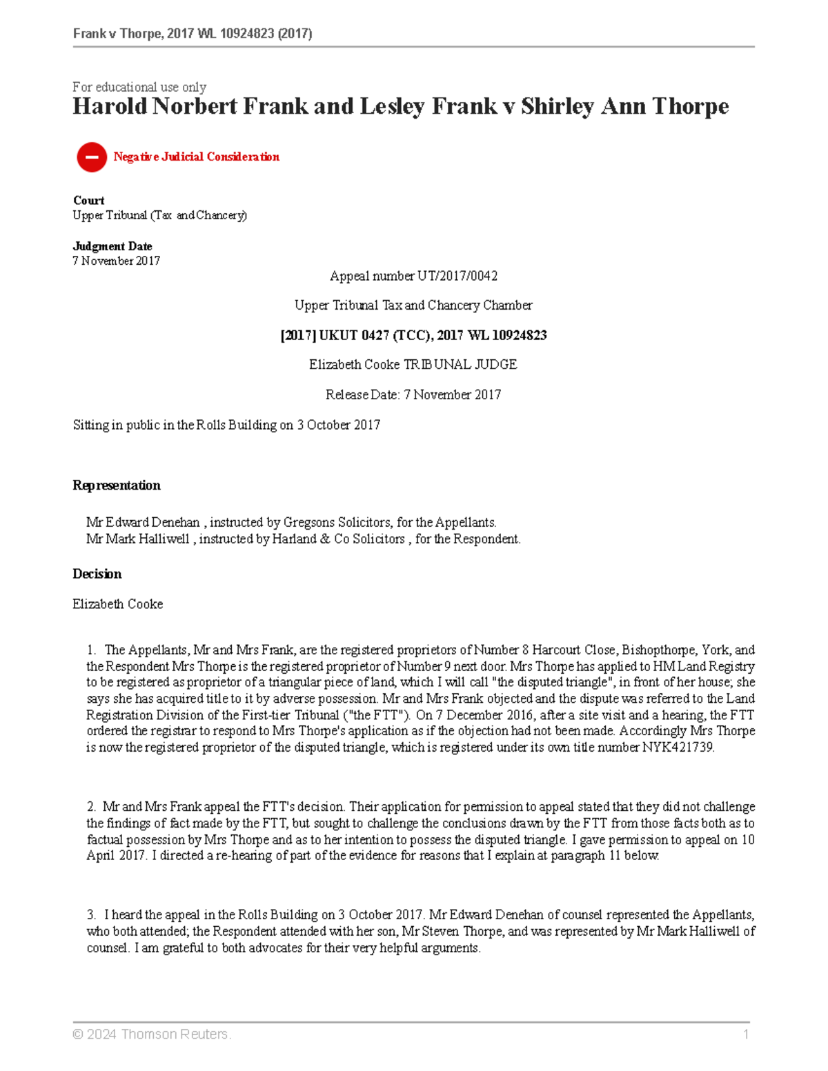 Frank v Thorpe - Crim Law - For educational use only Harold Norbert ...