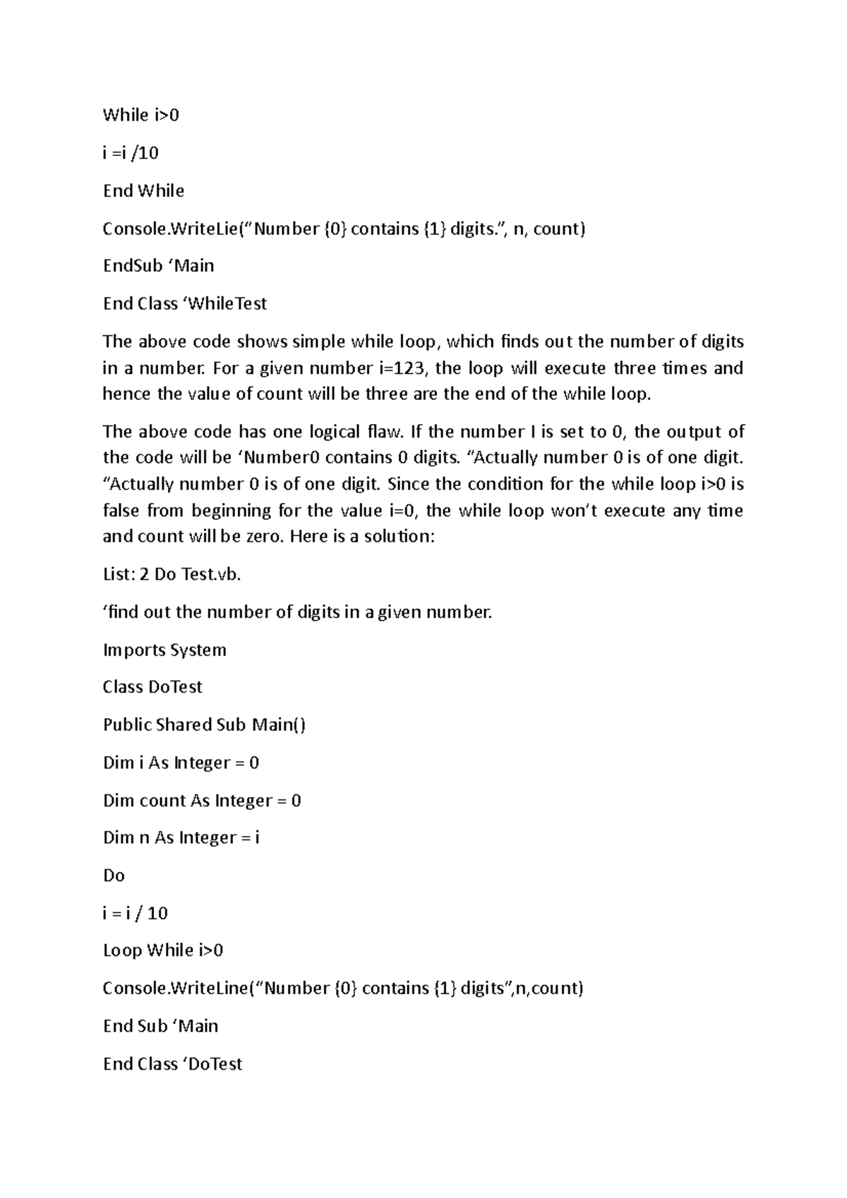 Module 2 VB.NET 10 - Very Useful - While i> i =i / End While Console ...
