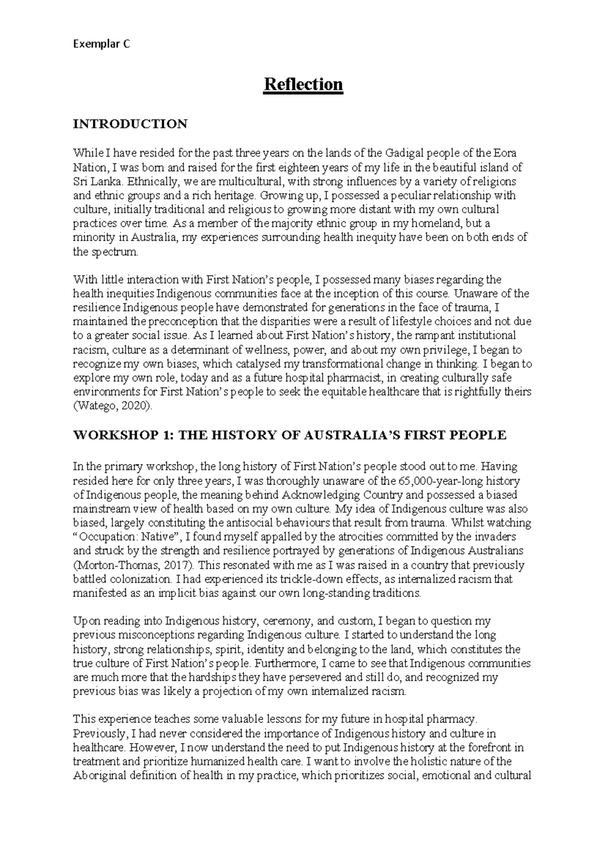 Reflection- Exemplar C copy - Reflection INTRODUCTION While I have ...