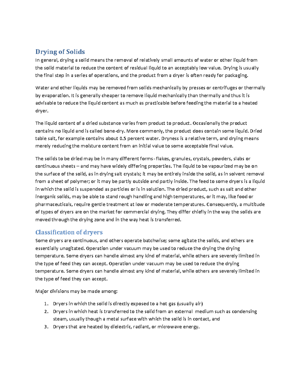 Drying of Solids - lecture notes - Drying of Solids In general, drying ...