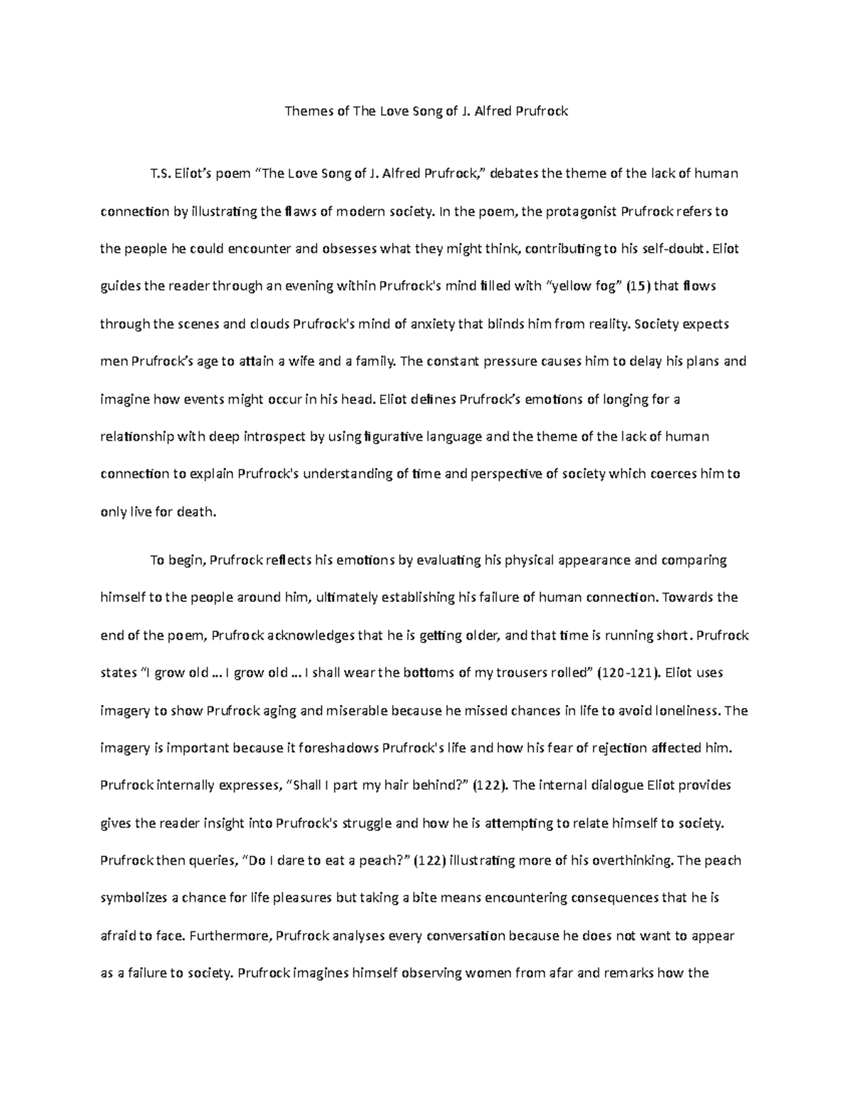 Themes of The Love Song of J. Alfred Prufrock - Themes of The Love Song ...