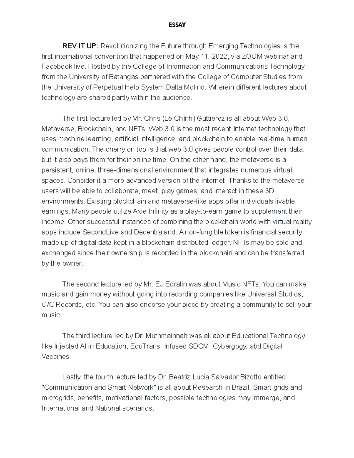 REV IT UP - Essay (Bentijaba) - ESSAY REV IT UP: Revolutionizing the ...