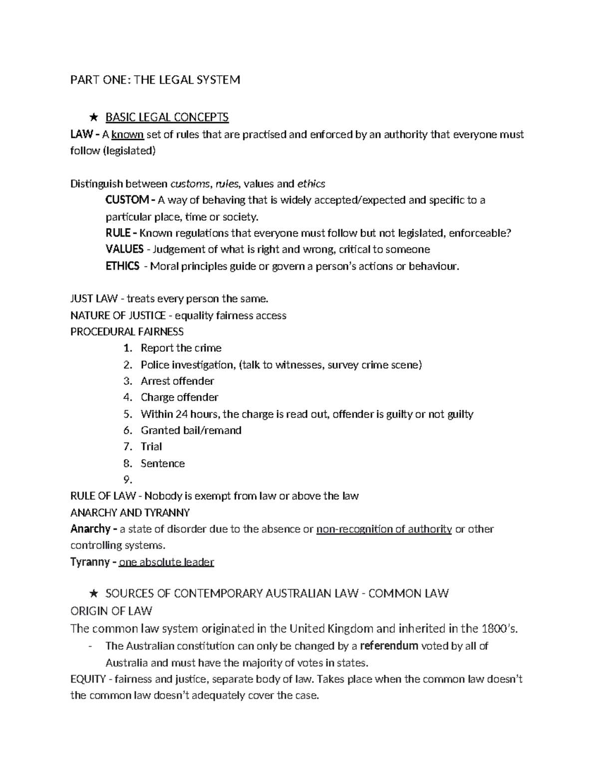 PART ONE THE Legal System - PART ONE: THE LEGAL SYSTEM ★ BASIC LEGAL ...