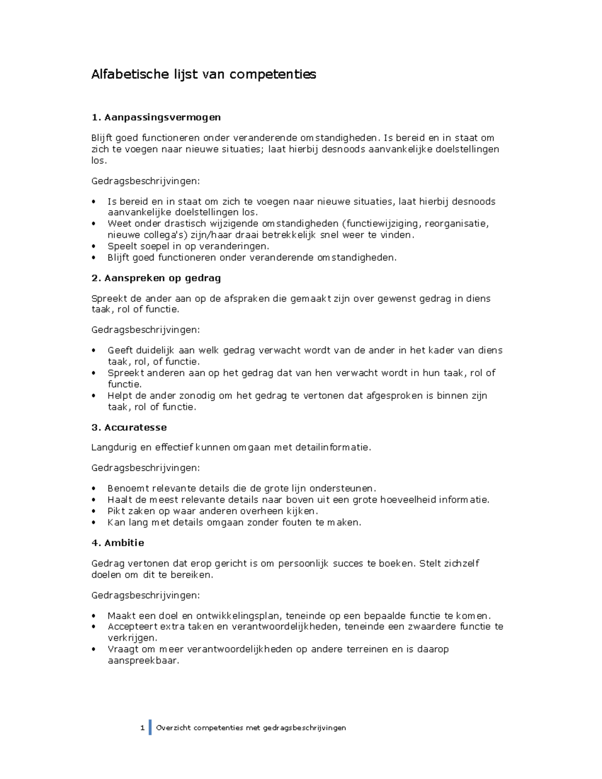 Alfabetische lijst van competenties - - Studeersnel