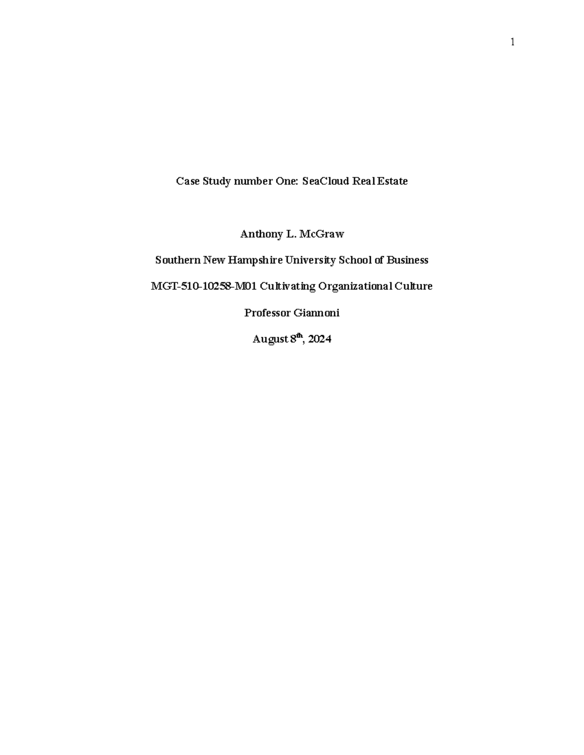 Case Study number One - McGraw Southern New Hampshire University School ...
