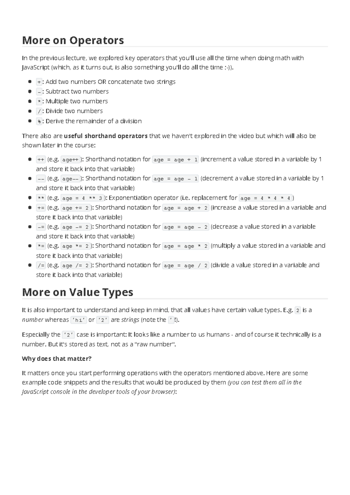 248 - more-on-operators-and-value-types - More on Operators In the previous lecture, we explored ...