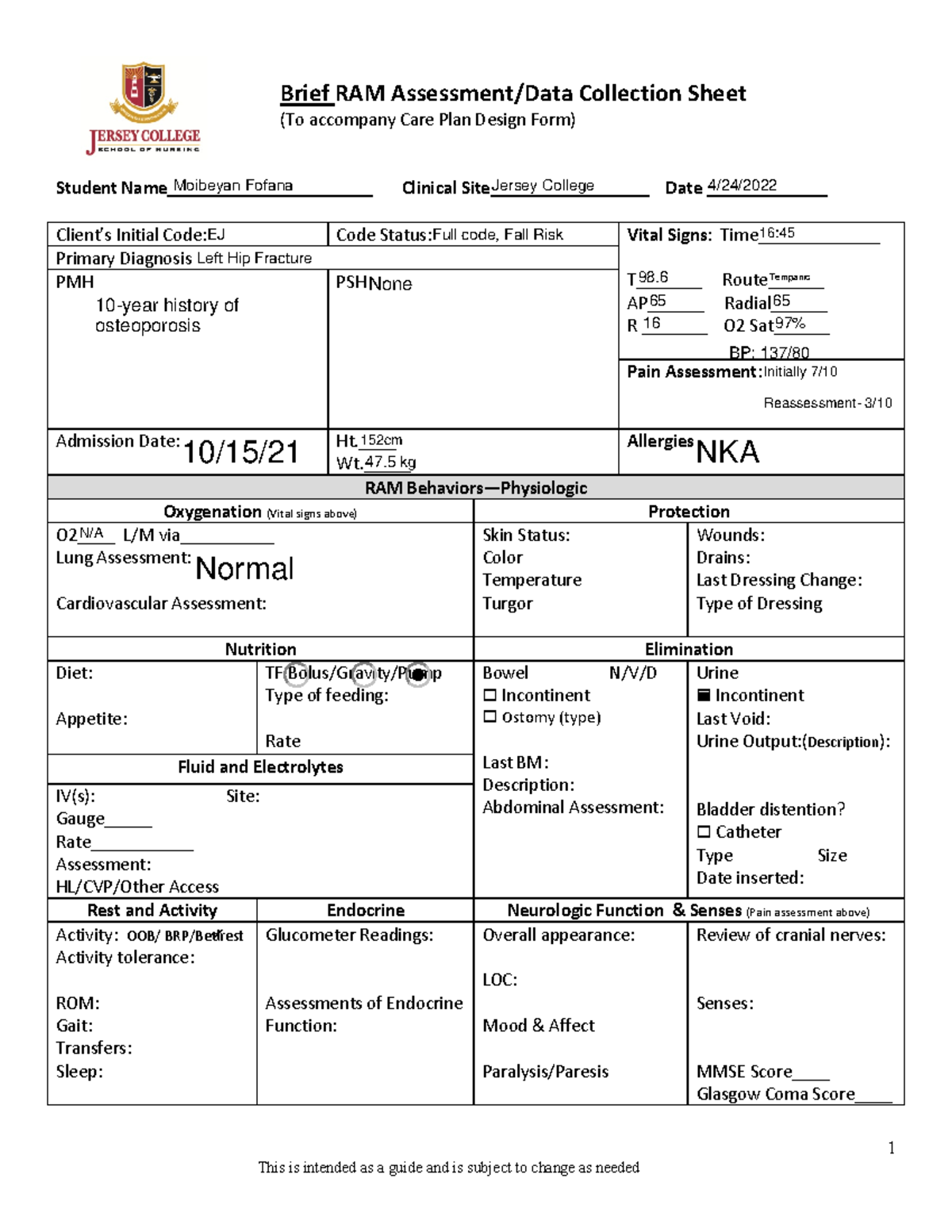 RAM and care plan 2020 - Creating or completing care plan for RAM vsim ...