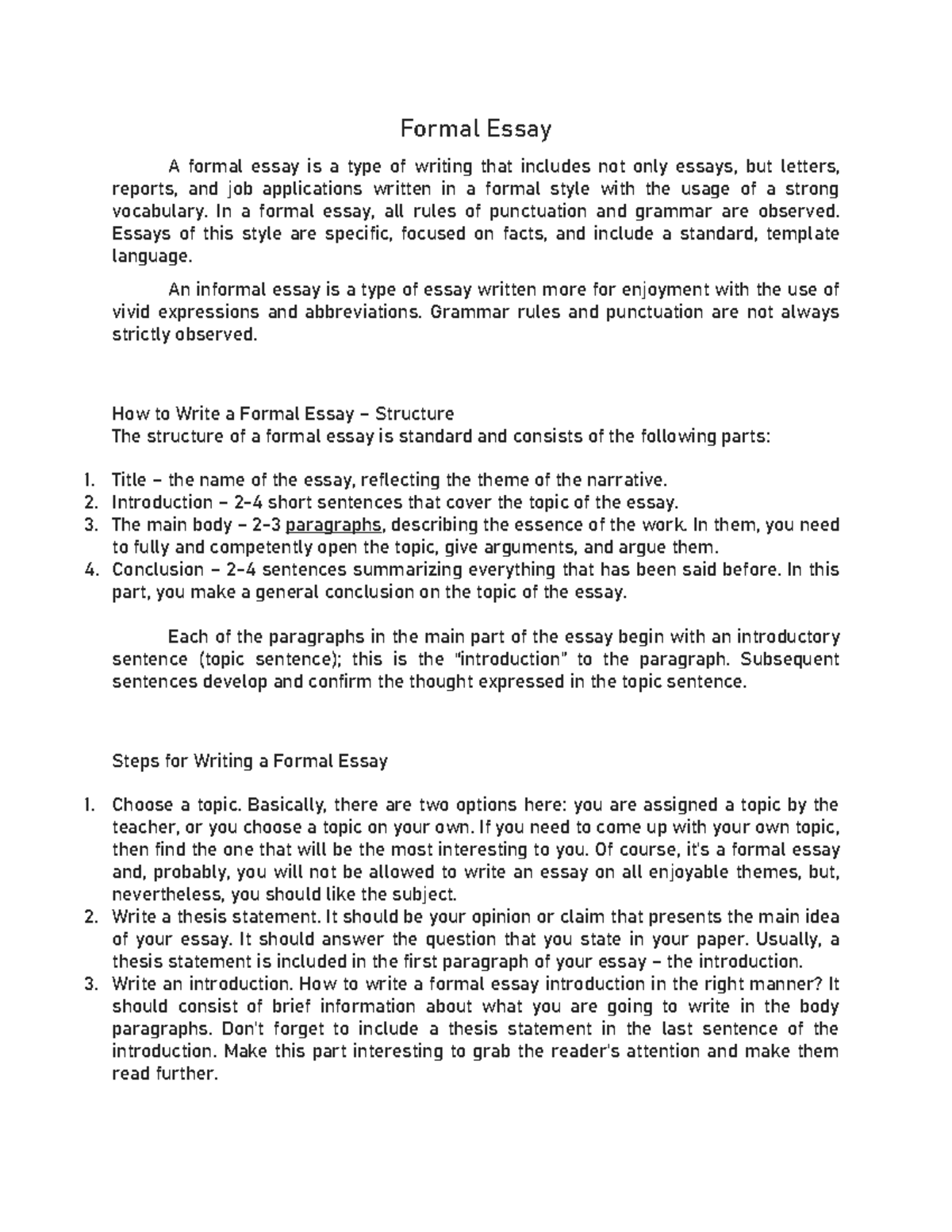 Formal Essay - In a formal essay, all rules of punctuation and grammar ...