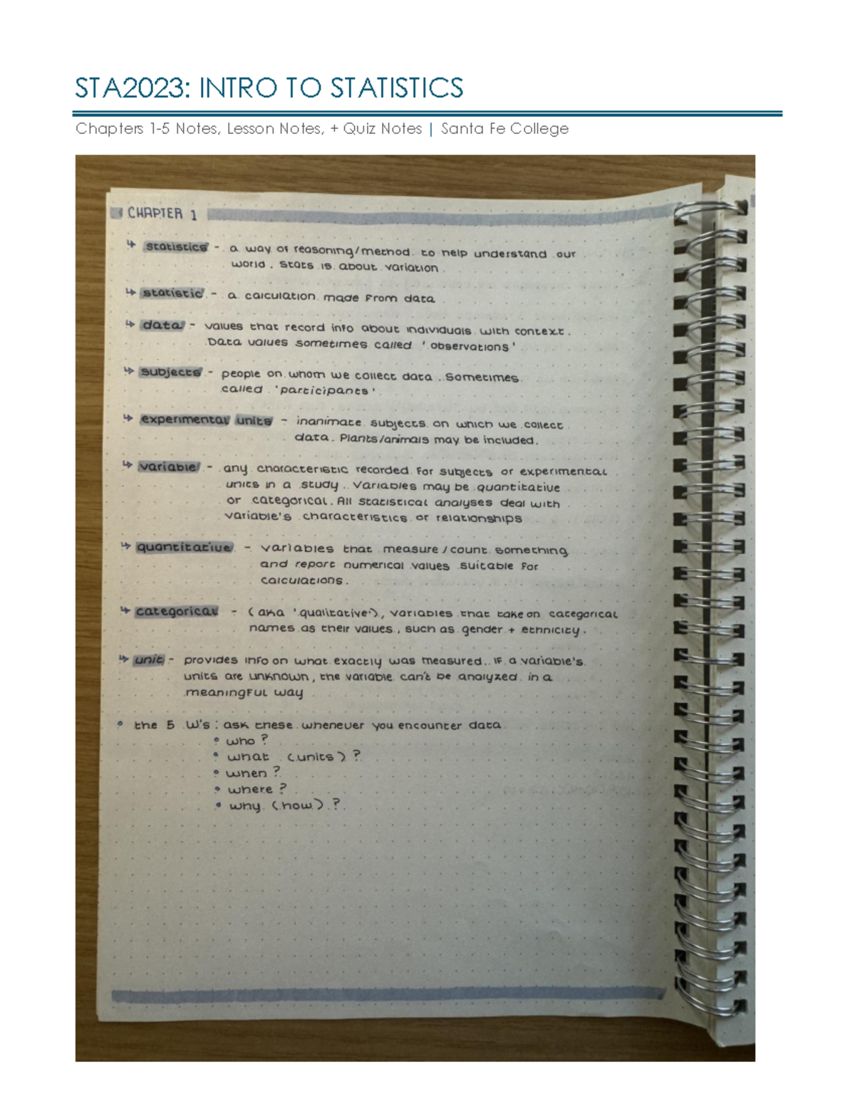 STA2023 Chapters 1-5 Notes + Lecture Notes - STA 2023 - STA2023: INTRO ... STA2023 Chapters 1-5 Notes + Lecture Notes - STA 2023 - STA2023: INTRO ...