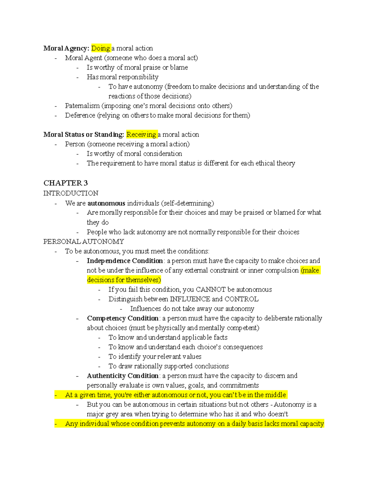 Chapter 3 - Moral Agency and Moral Status - Moral Agency: Doing a moral ...