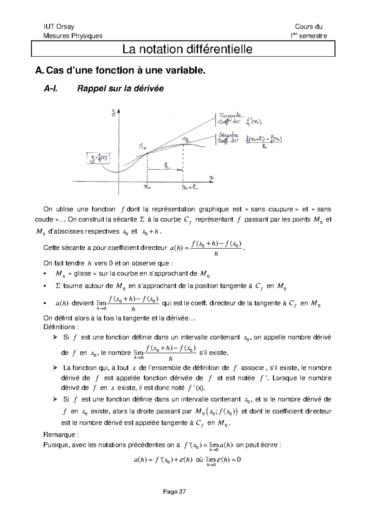 La notation differentielle - IUT Orsay Cours du Mesures Physiques 1 er ...