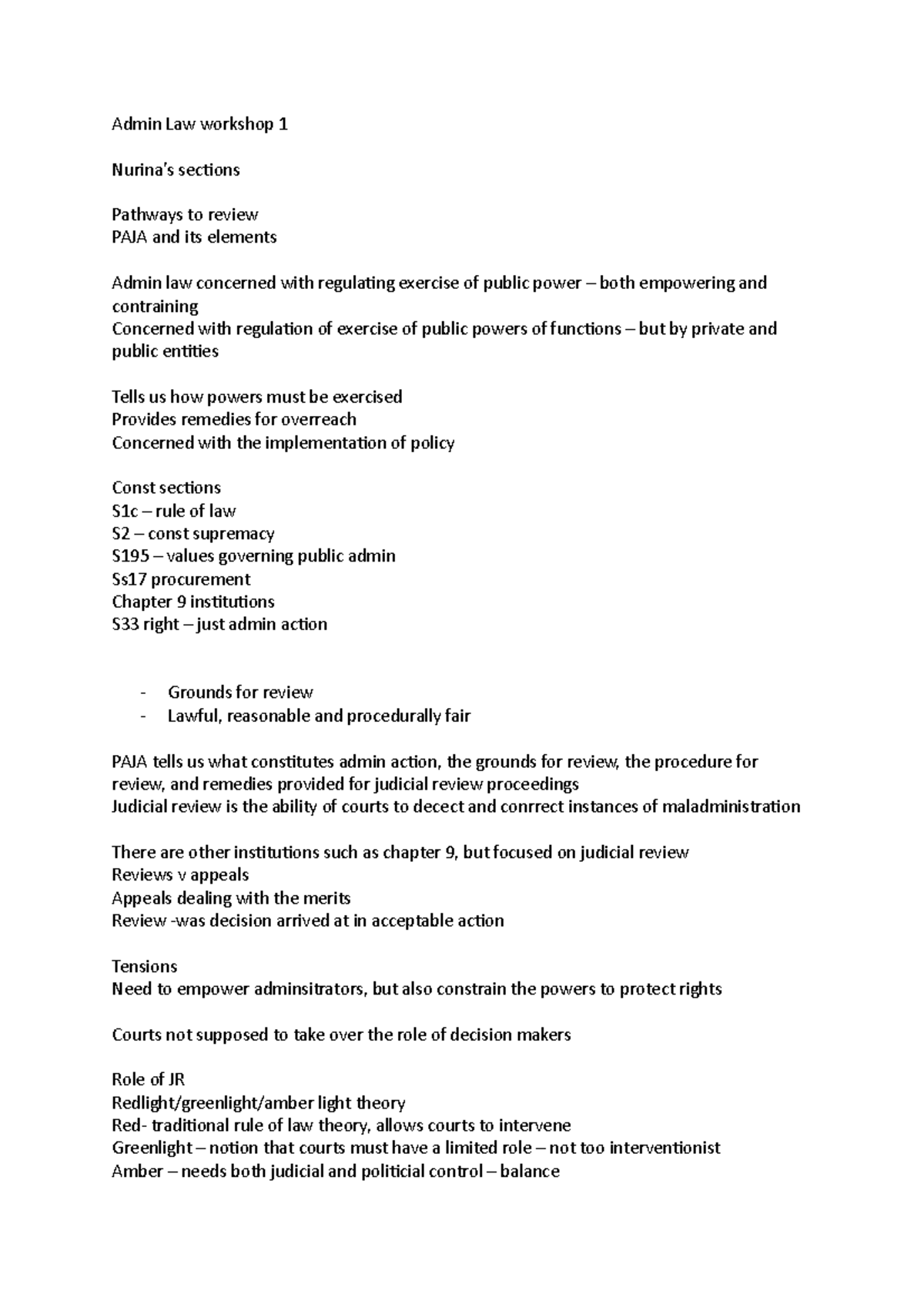 Admin Law workshop 1 - Studocu