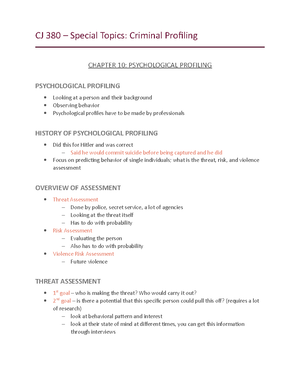 CJ 380 - Chapter 2 Crime Scene Profiling - PSY 380 – Special Topics ...