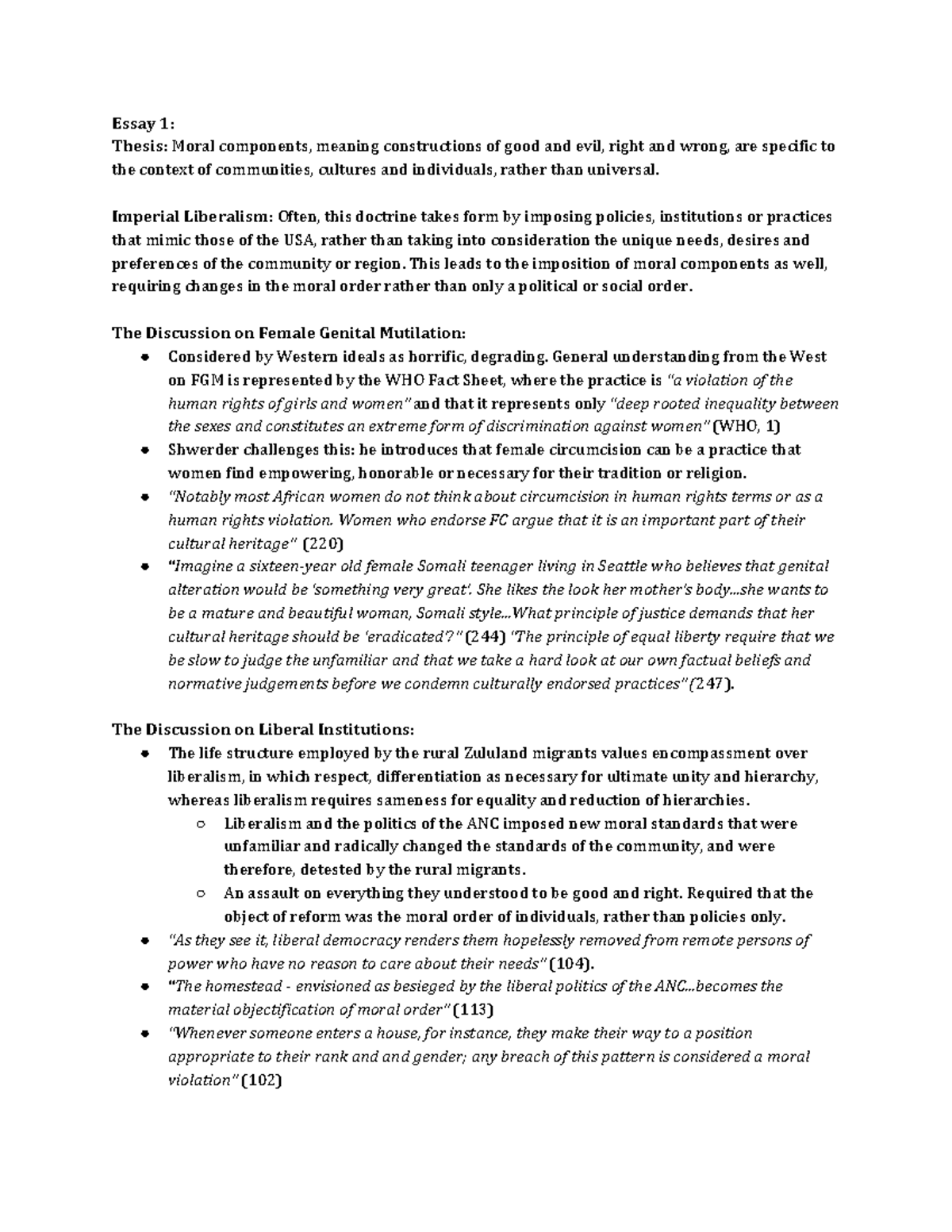 Global Development Midterm Essay Outlines - Essay 1: Thesis: Moral ...