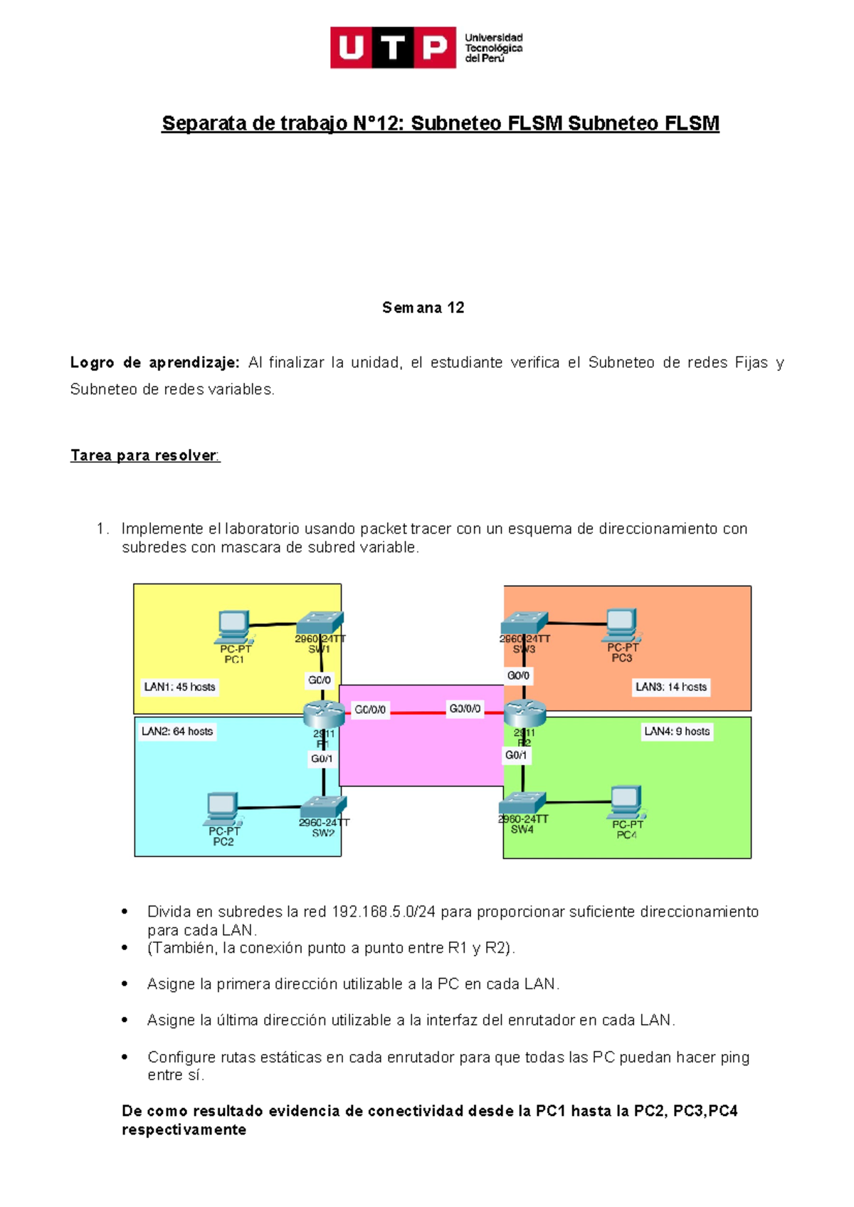 S12.s1 Subneteo FLSM VLSM - Separata de trabajo N°12: Subneteo FLSM ...