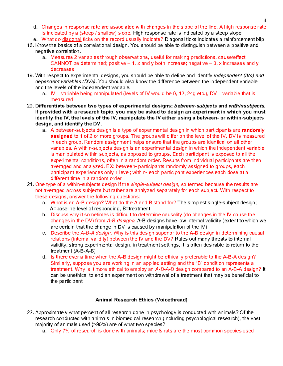 PSYC 213 Study Guide for Exam 1 S23 (4) - 4 d. Changes in response rate are associated with ...