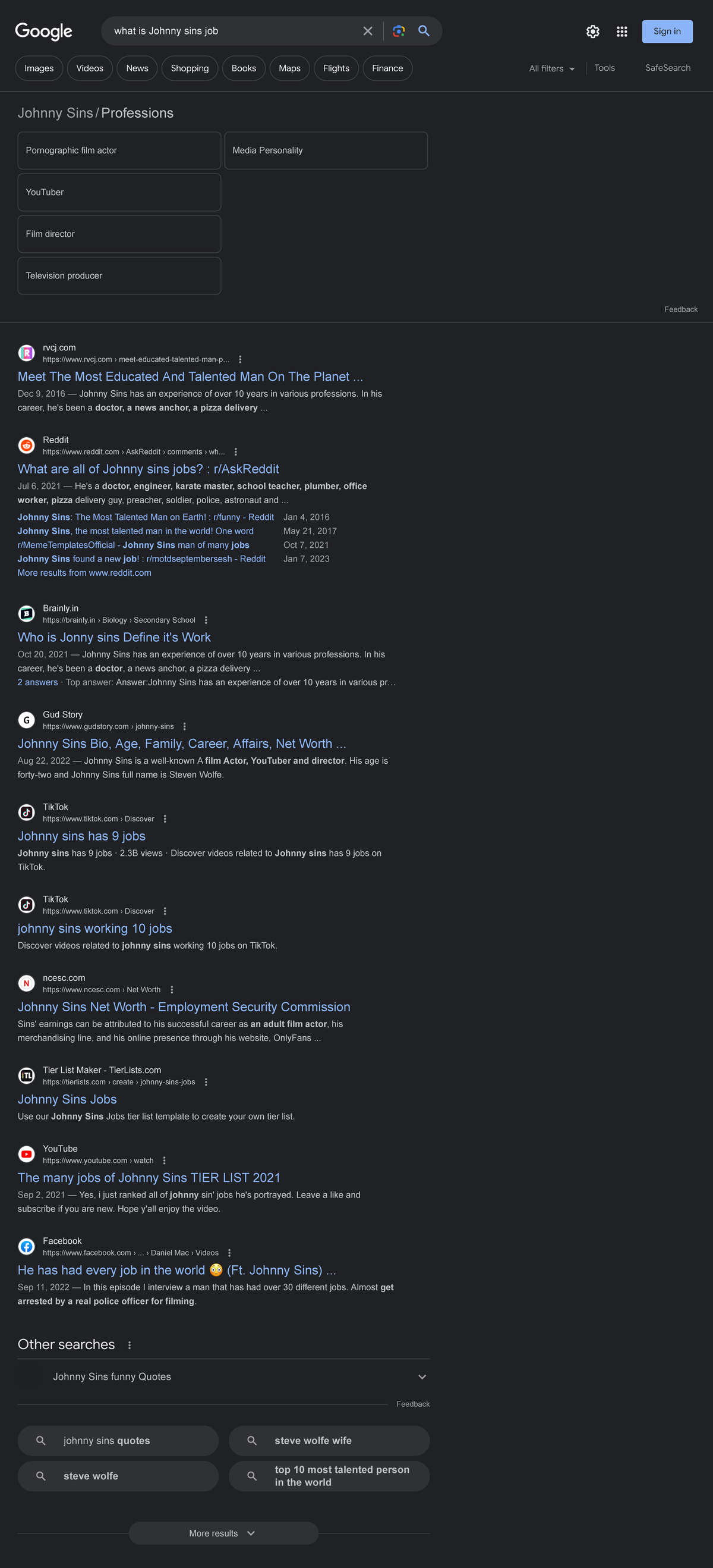 What is Johnny sins job - Google Search - Images Videos News Shopping ...