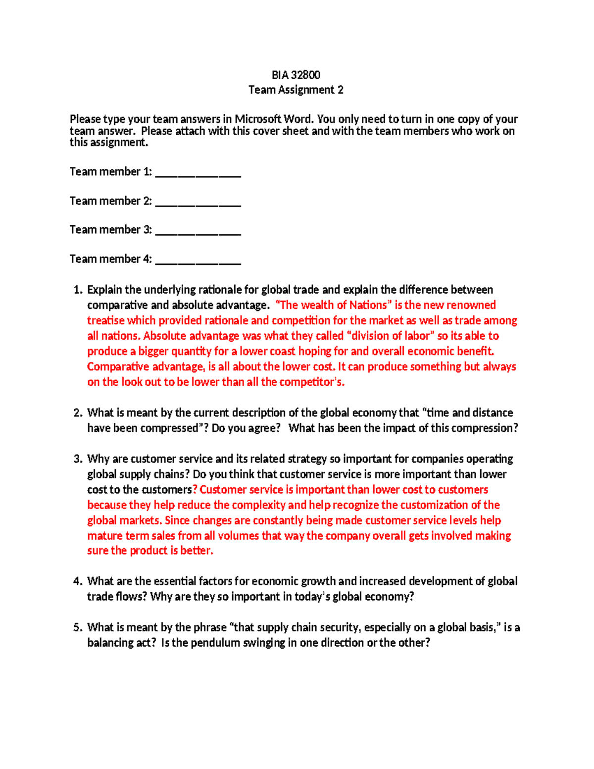 Team assignment 2 - BIA 32800 Team Assignment 2 Please type your team answers in Microsoft Word ...