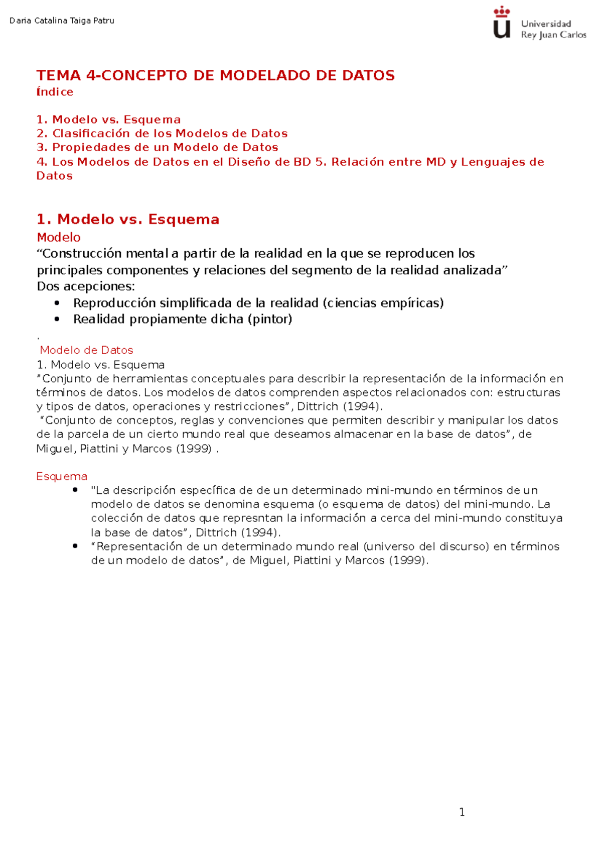 Tema 4 BBDD - tEMA 4 BBDD - TEMA 4-CONCEPTO DE MODELADO DE DATOS Índice ...