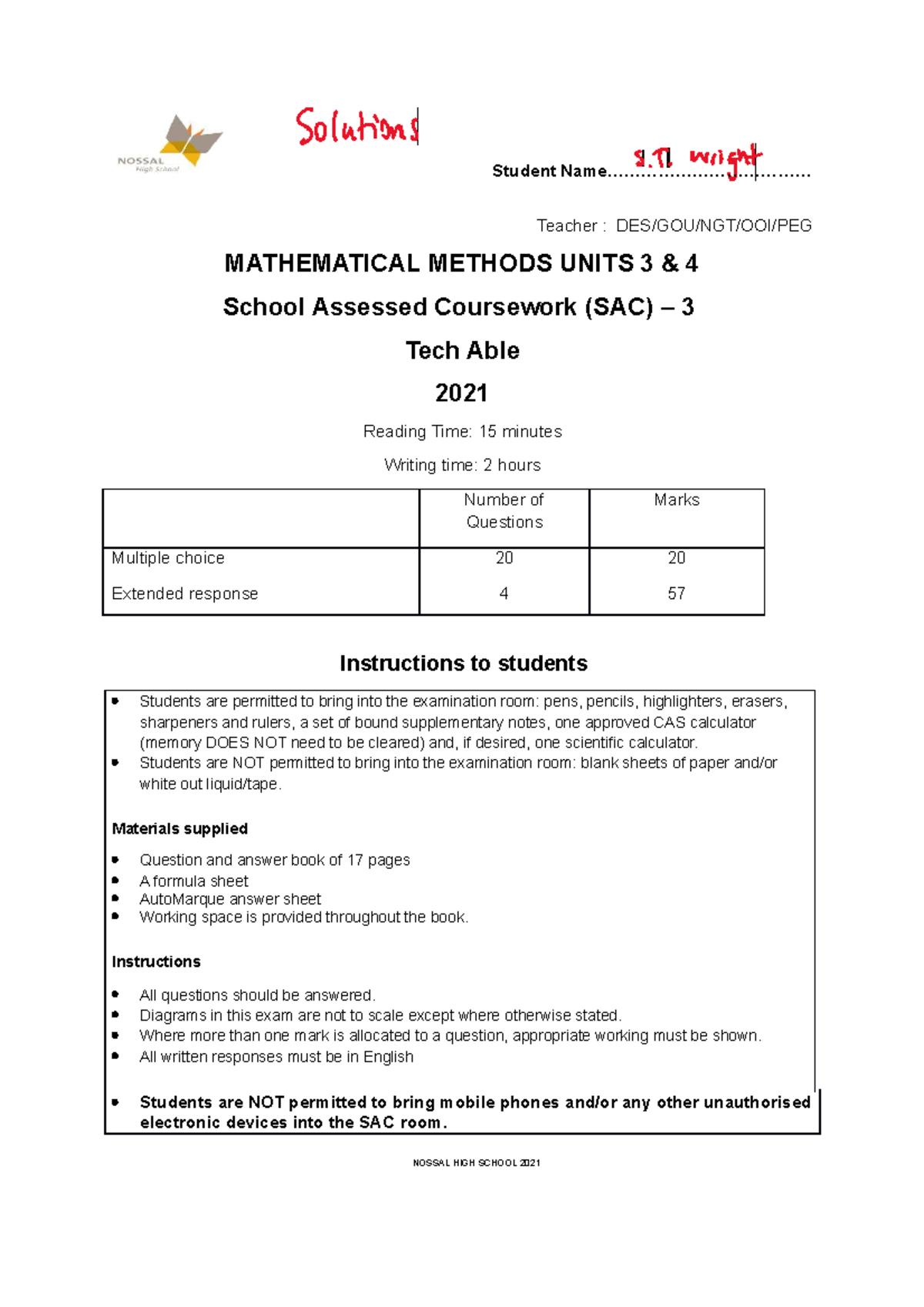 SAC 3 suggested solutions - Student Name ...
