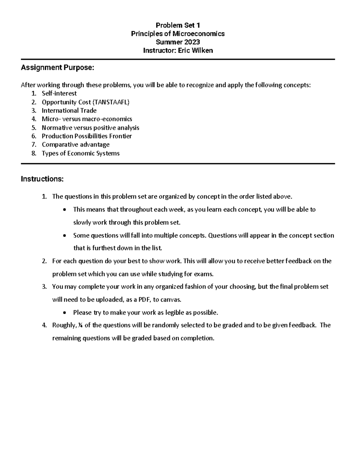 EC201 Problem Set 1 Solutions SU23 - Problem Set 1 Principles of Microeconomics Summer 2023 ...