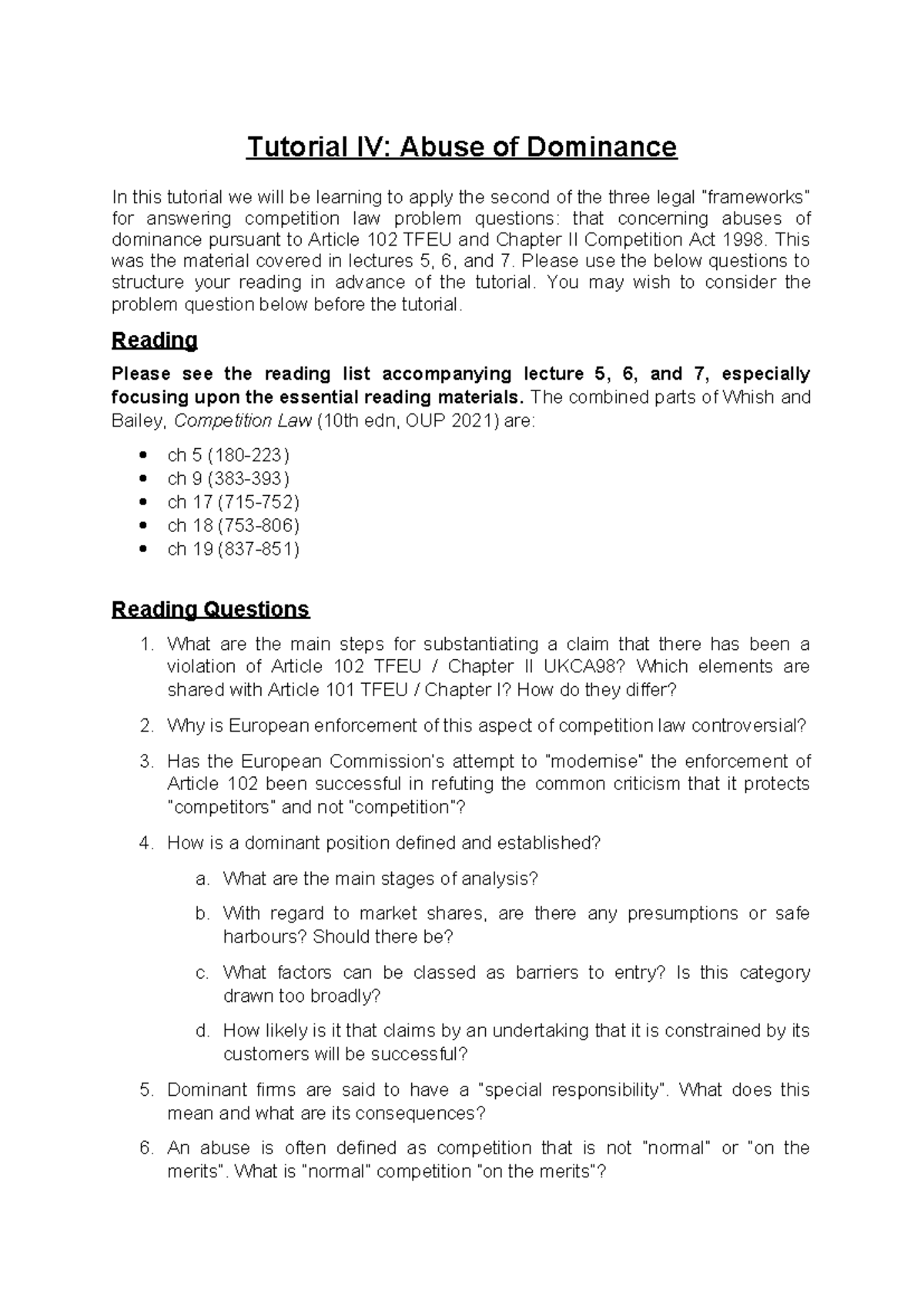 Tutorial IV - This was the material covered in lectures 5, 6, and 7 ...
