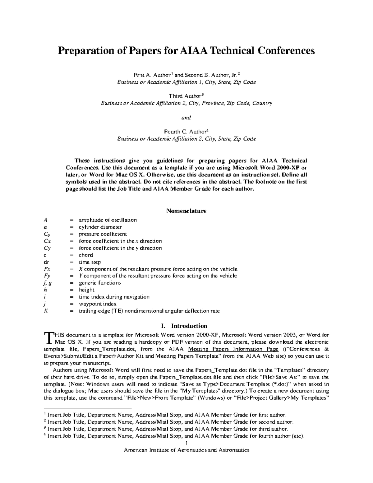 Preparation of papers for aiaa technical conferences - 1 Preparation of Papers for AIAA ...