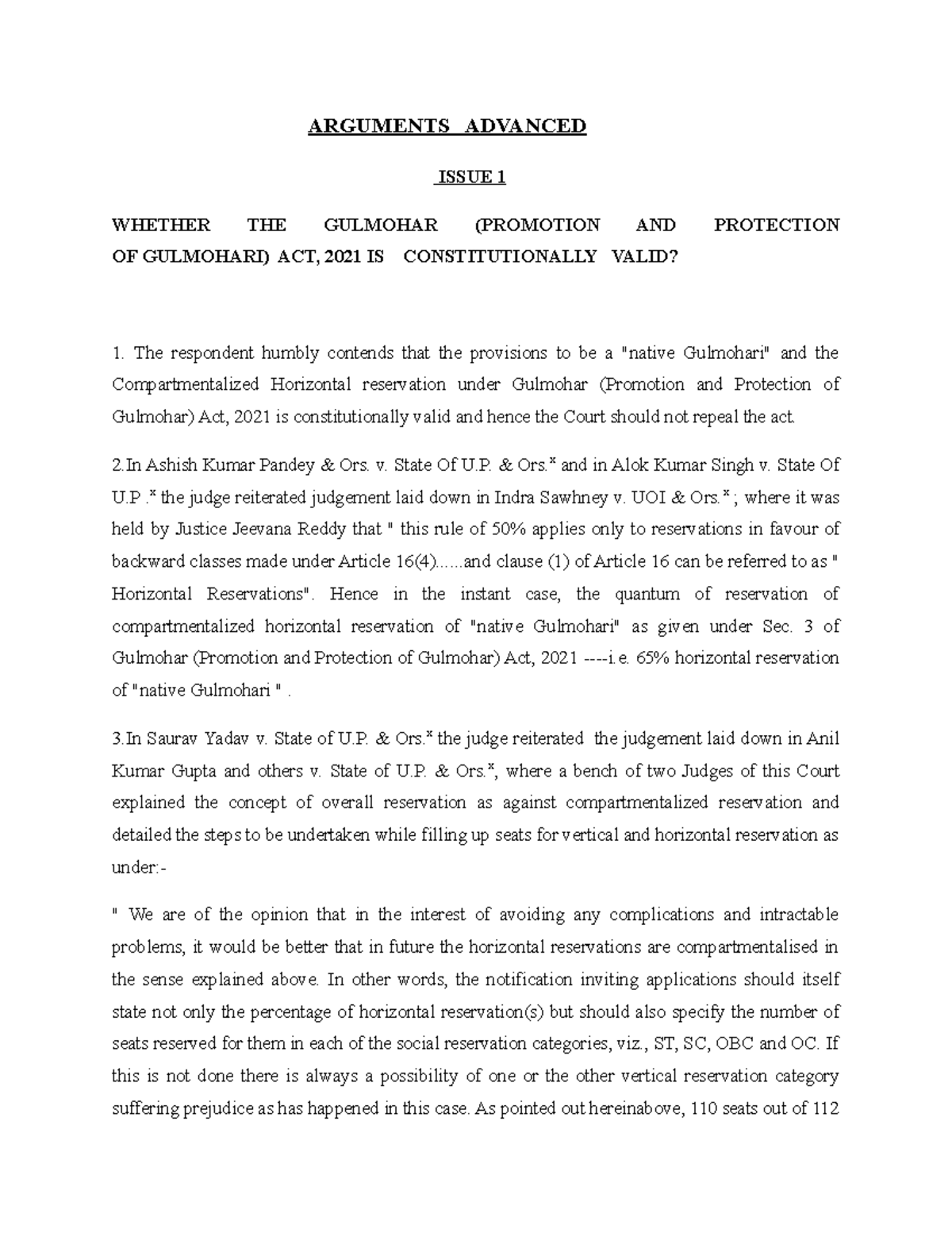 Arguments Advanced respondent - ARGUMENTS ADVANCED ISSUE 1 WHETHER THE ...