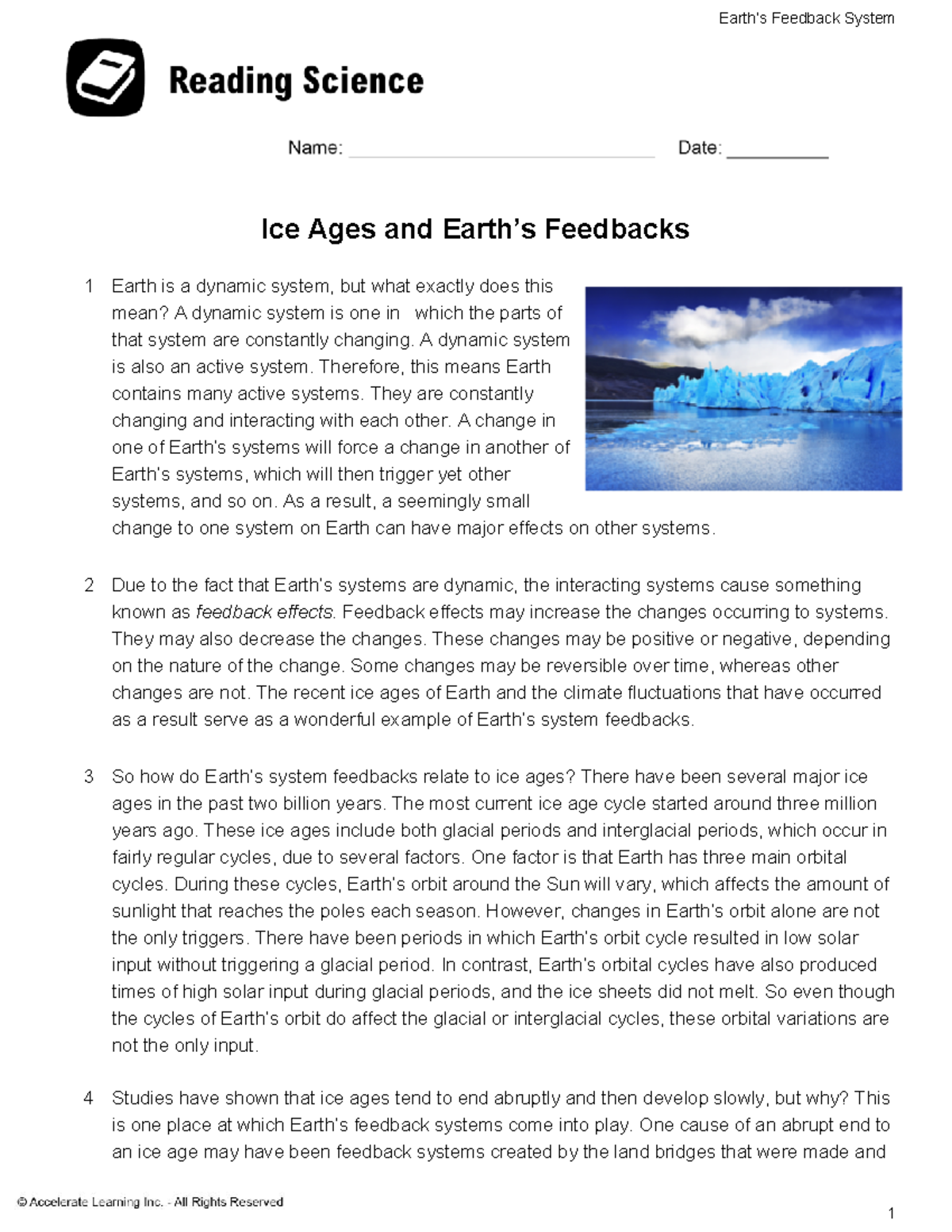 Earths Feedback Systems- Reading Science - Earth’s Feedback System Ice ...