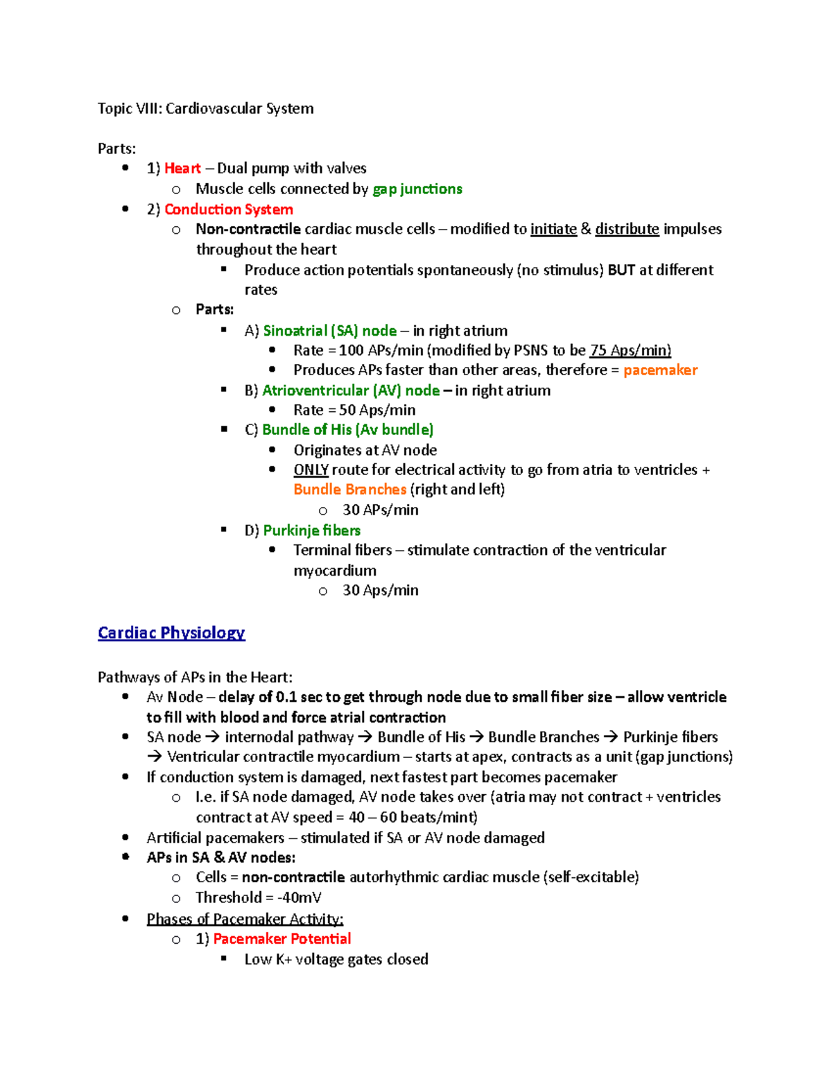 Topic 8 - Cardiovascular system - Topic VIII: Cardiovascular System ...