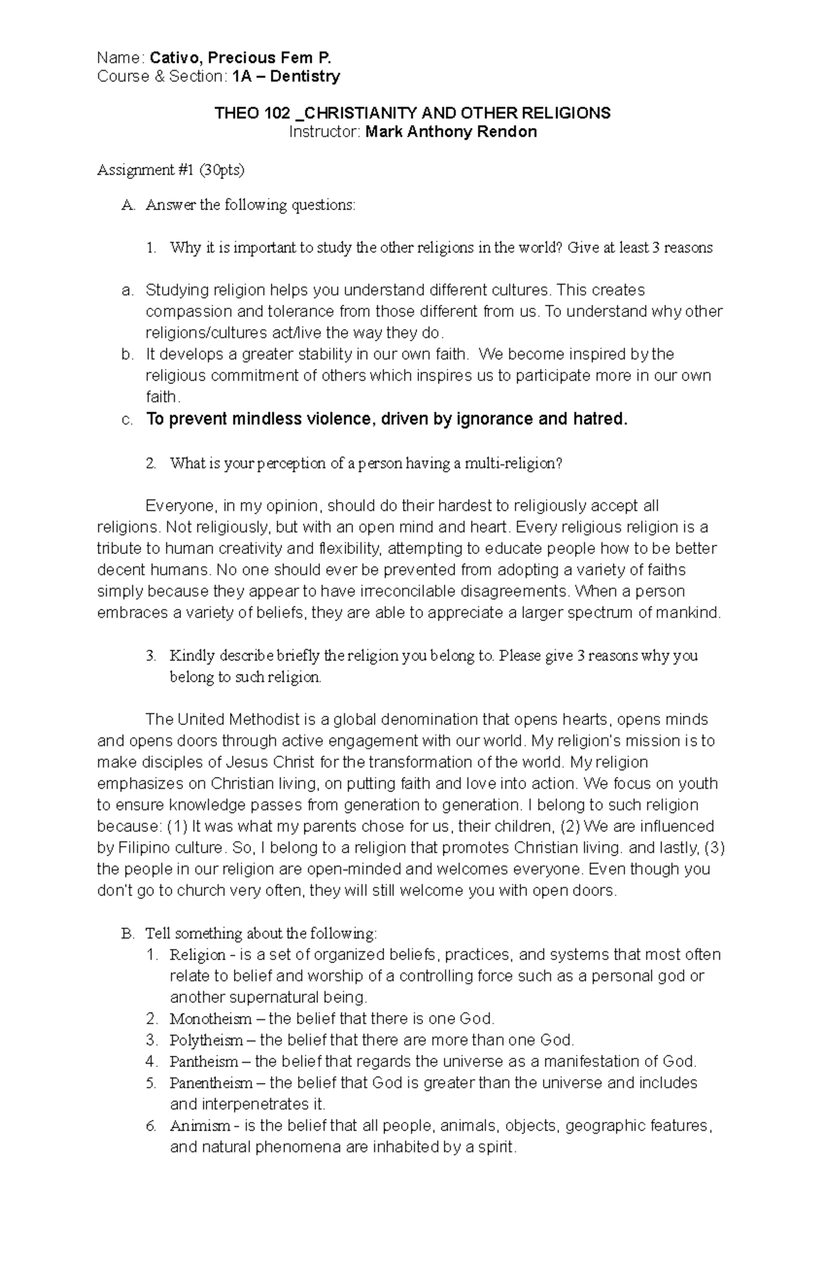 Cativo, 1A-DDM - Act#1 - Say something about the given religions. These ...