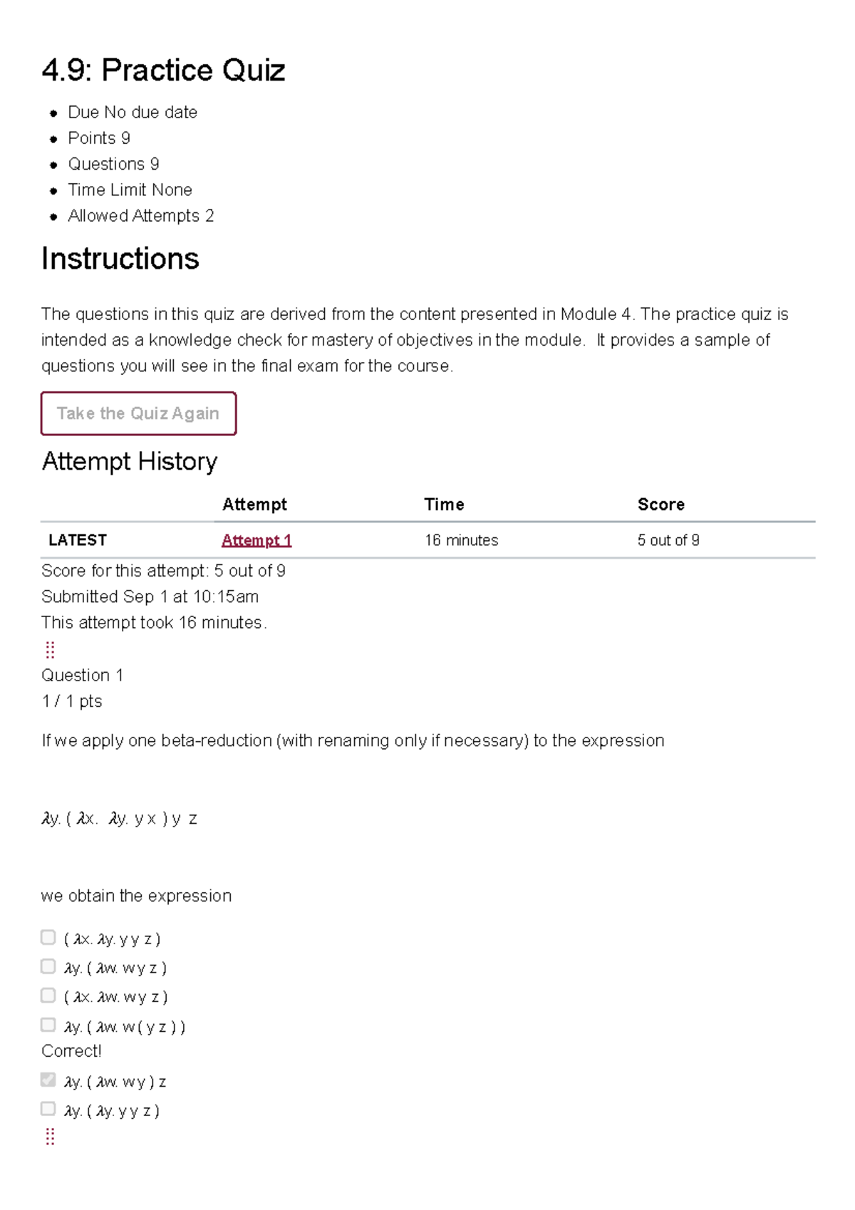 49 Practice Quiz Principles Of Programming Languages 4 Practice Quiz Due No Due Date Points