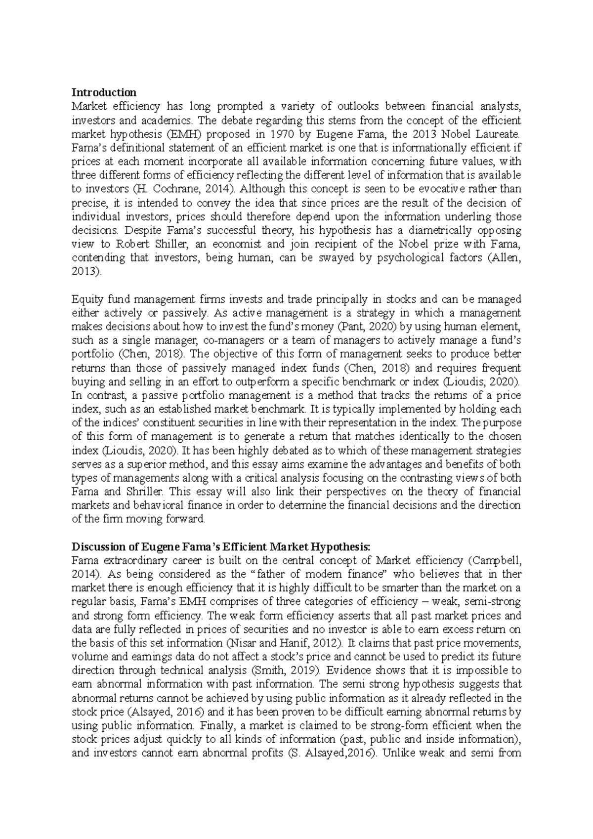 Financial Market Essay - Introduction Market efficiency has long ...