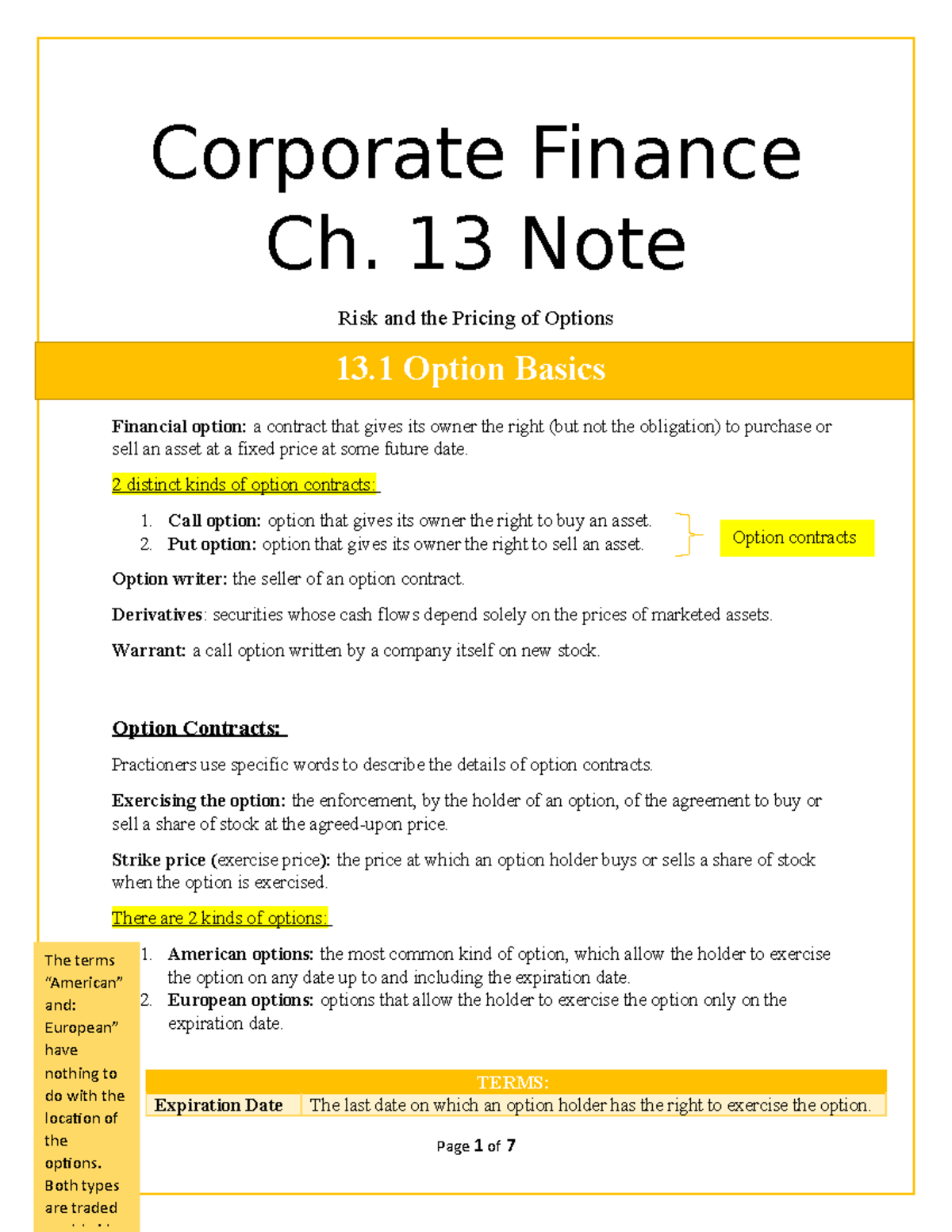 Corporate Finance Ch 13 Note - Corporate Finance Ch. 13 Note Risk and ...