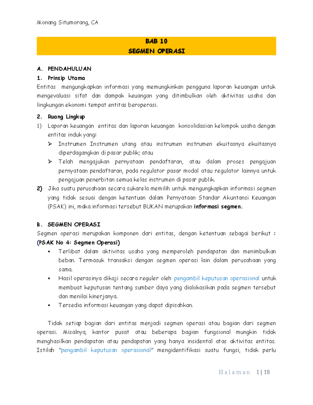 03 Segmen Operasi - BAB 10 SEGMEN OPERASI A. PENDAHULUAN Prinsip Utama ...