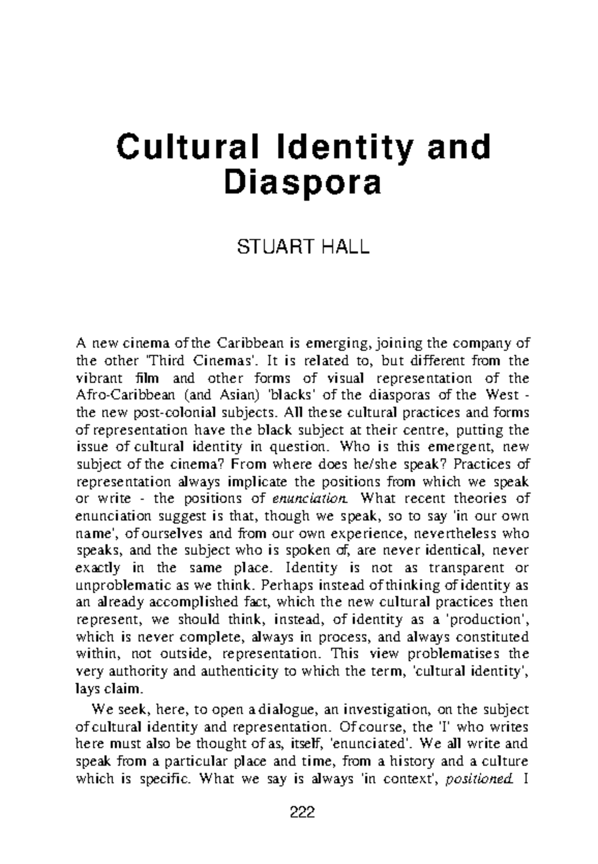Hallculturalidentityanddiaspora - Cultural Identity and Diaspora STUART ...