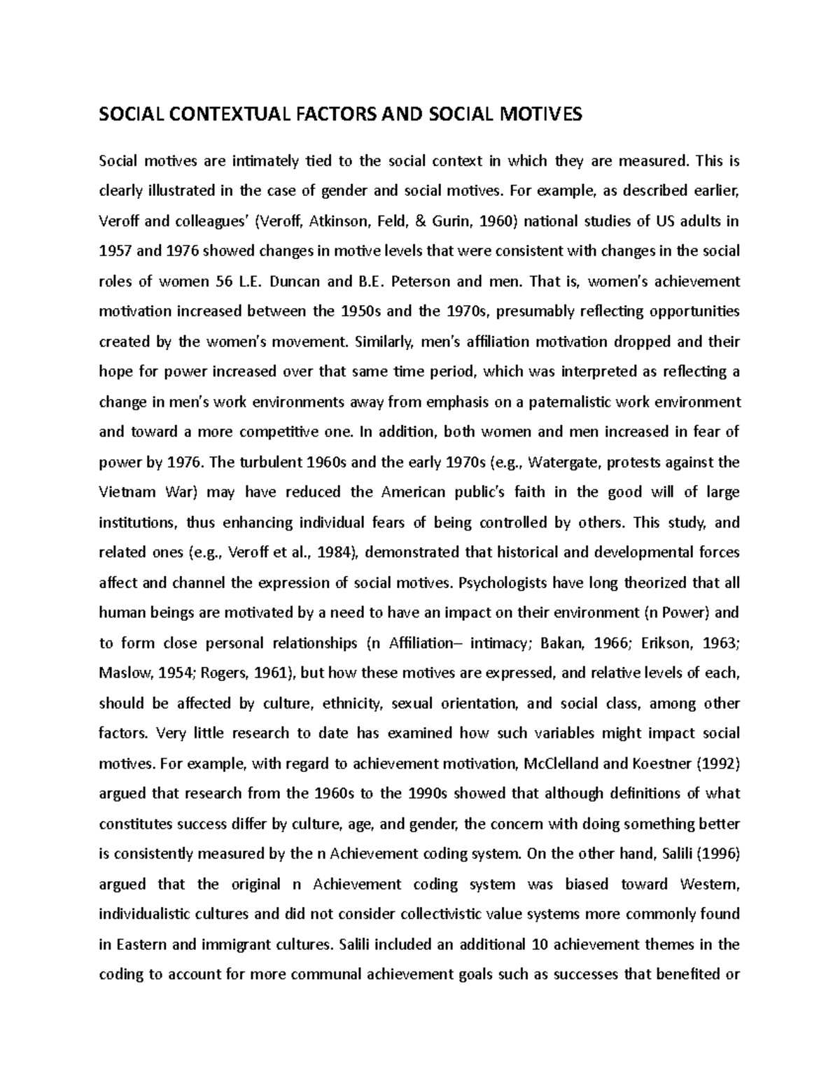 Social Contextual Factors AND Social Motives - SOCIAL CONTEXTUAL FACTORS AND SOCIAL MOTIVES ...