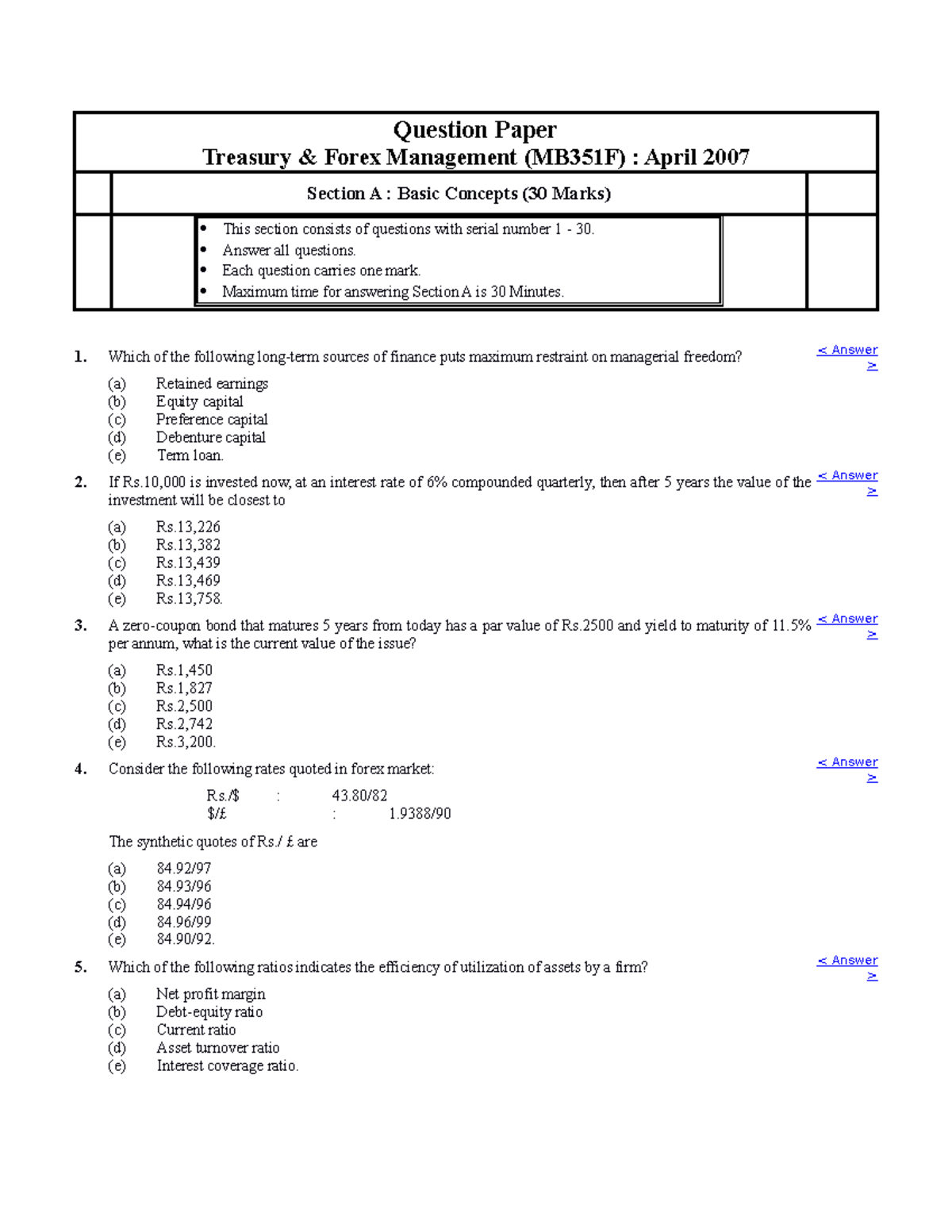 Forex - Answer all questions. Each question carries one mark. Maximum ...
