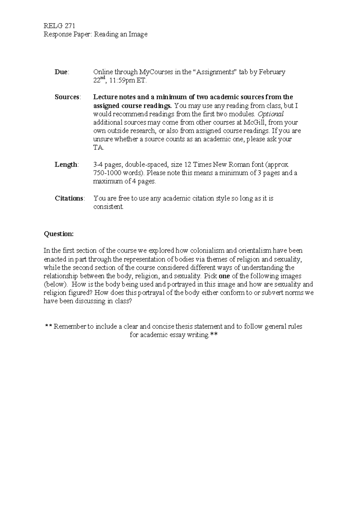 RELG 271 W23 Response Paper Prompt - Response Paper: Reading an Image ...