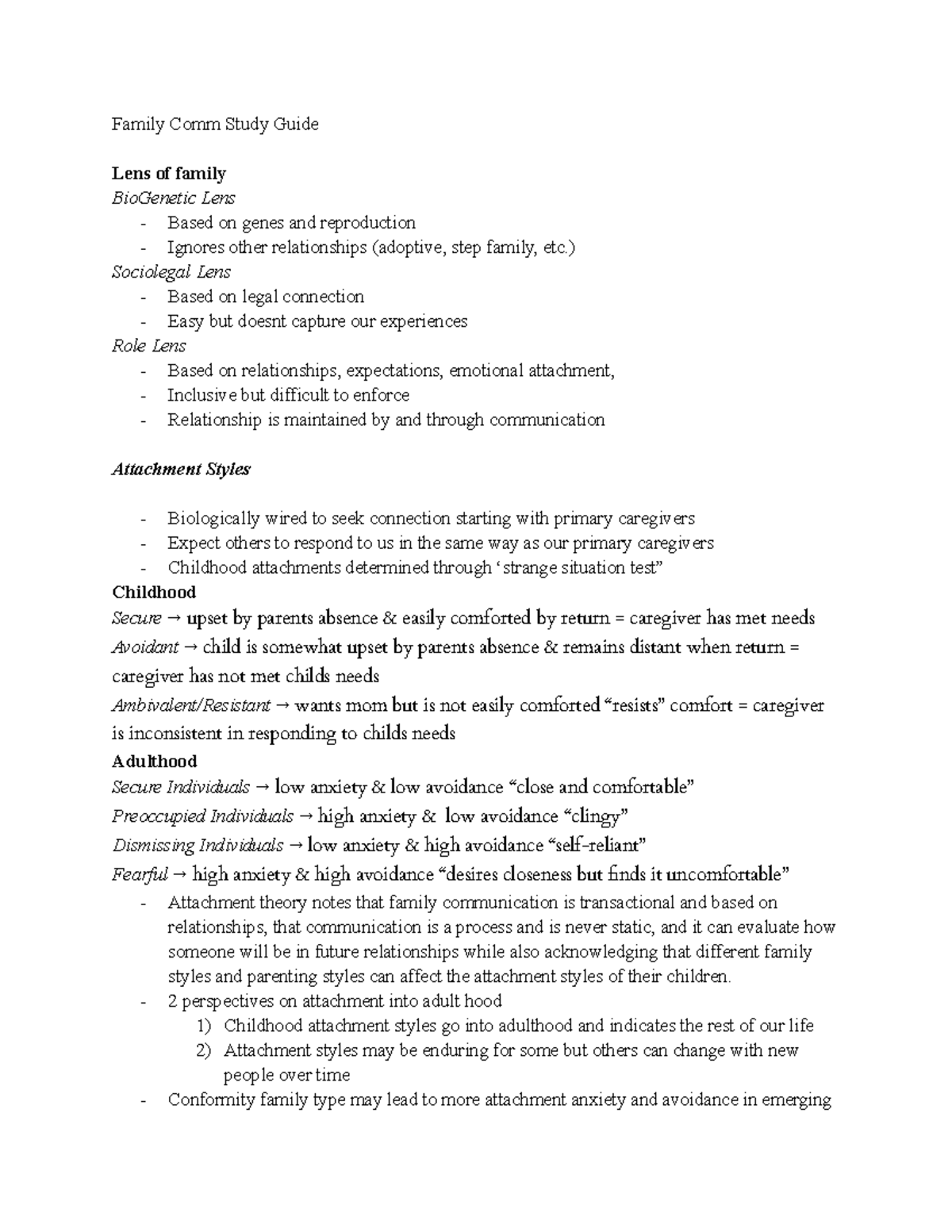 Family Comm Study Guide 1 - Family Comm Study Guide Lens of family ...